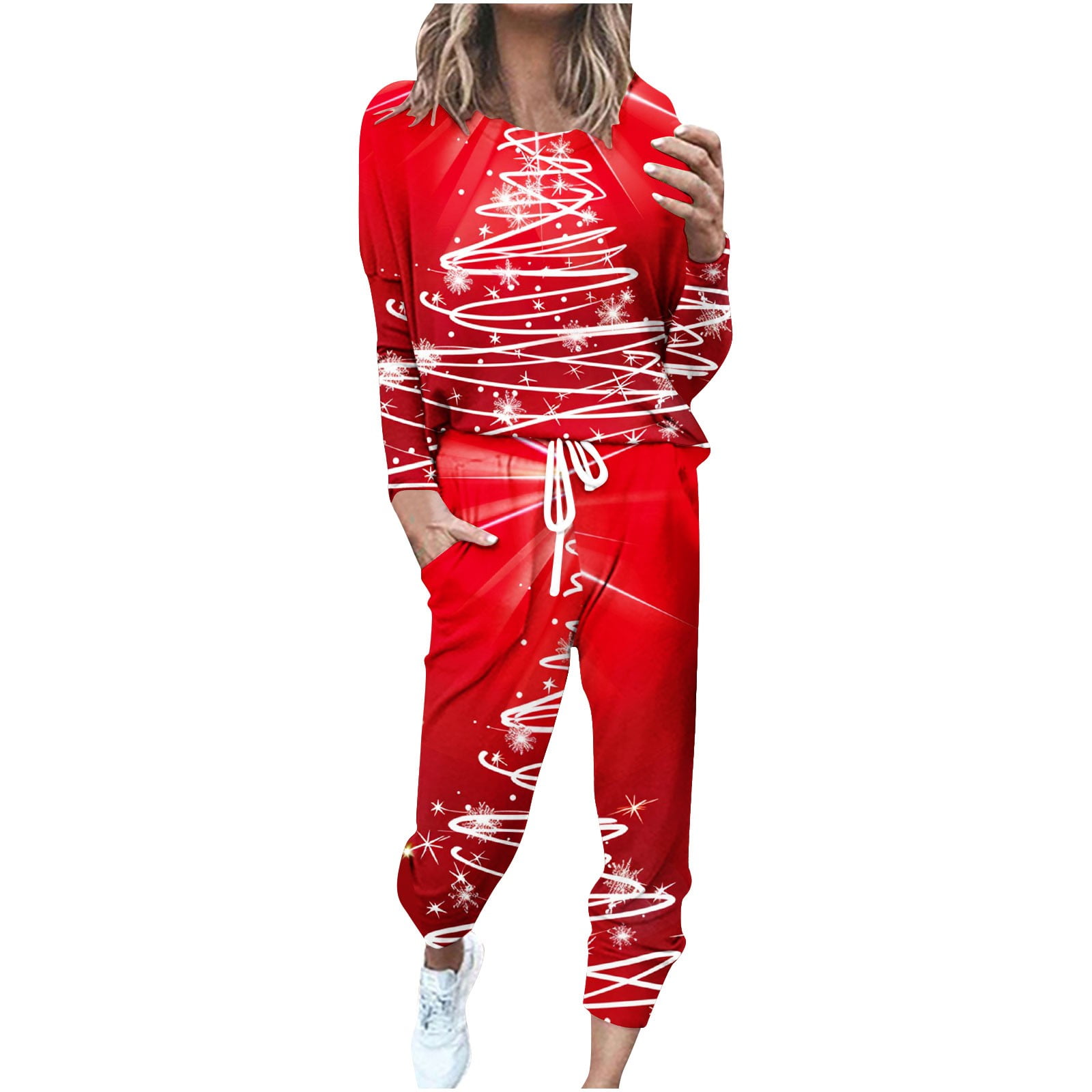 Diufon Christmas Jogging Suits for Women Long Sleeve Crewneck Pullover ...