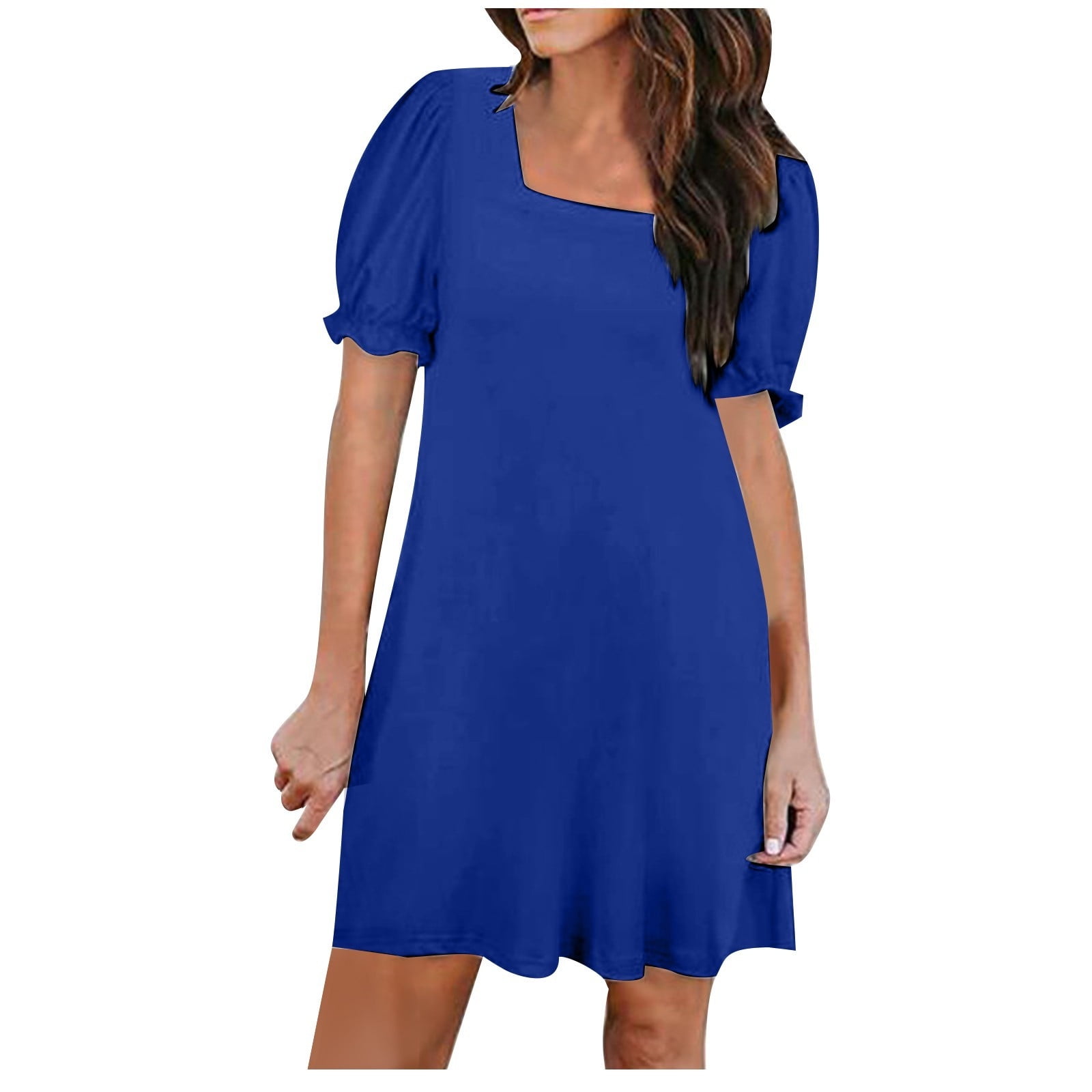 Diufon Cotton Dresses for Women Summer Solid Color Dresses Square Neck ...