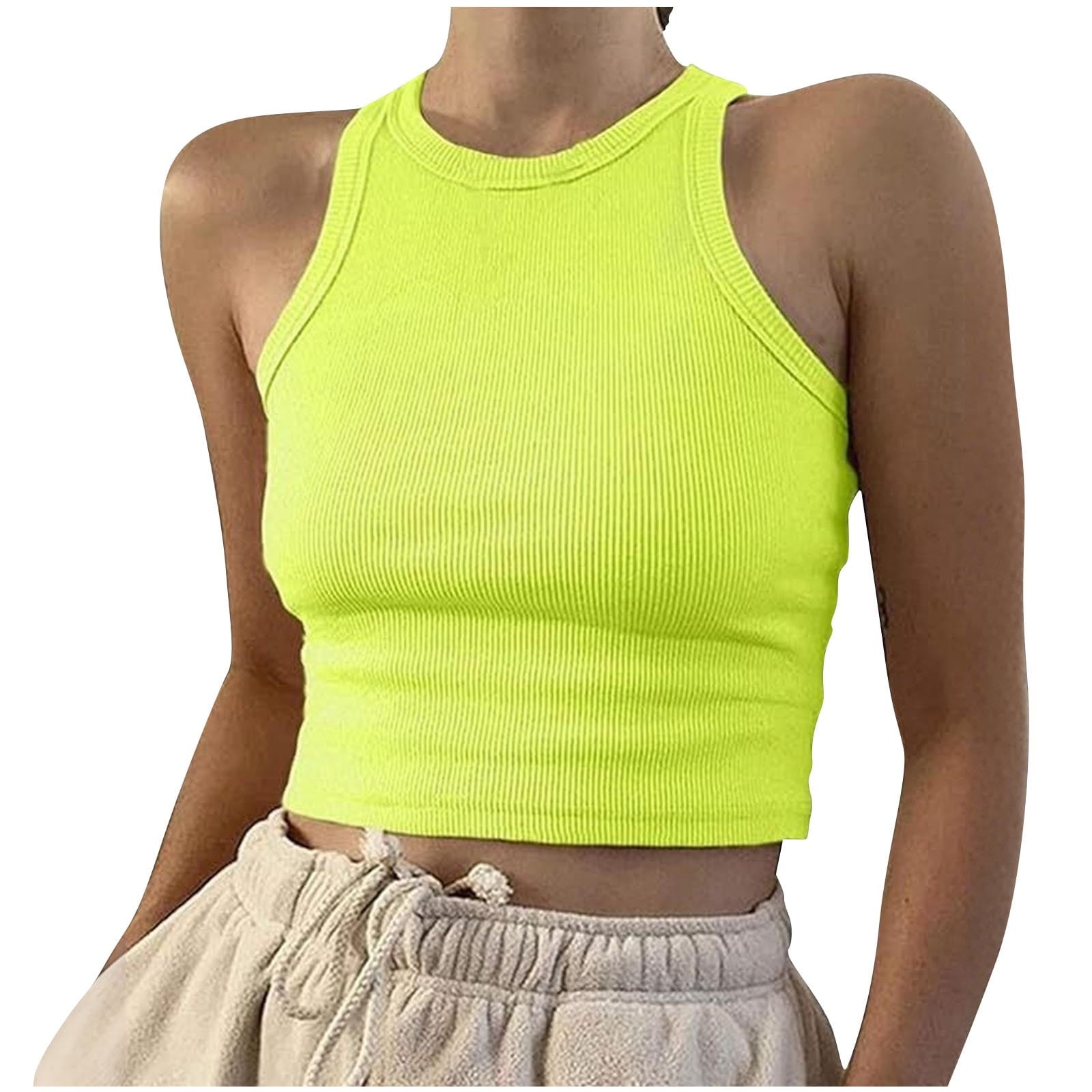 Diufon Crop Tank Tops for Women Round Neck Racerback Ribbed Knitted ...