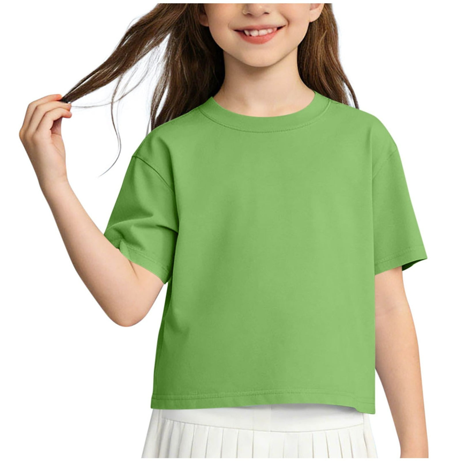 Diufon Crop Tops for Kids Girls Casual Short Sleeve Crew Neck Athletic ...