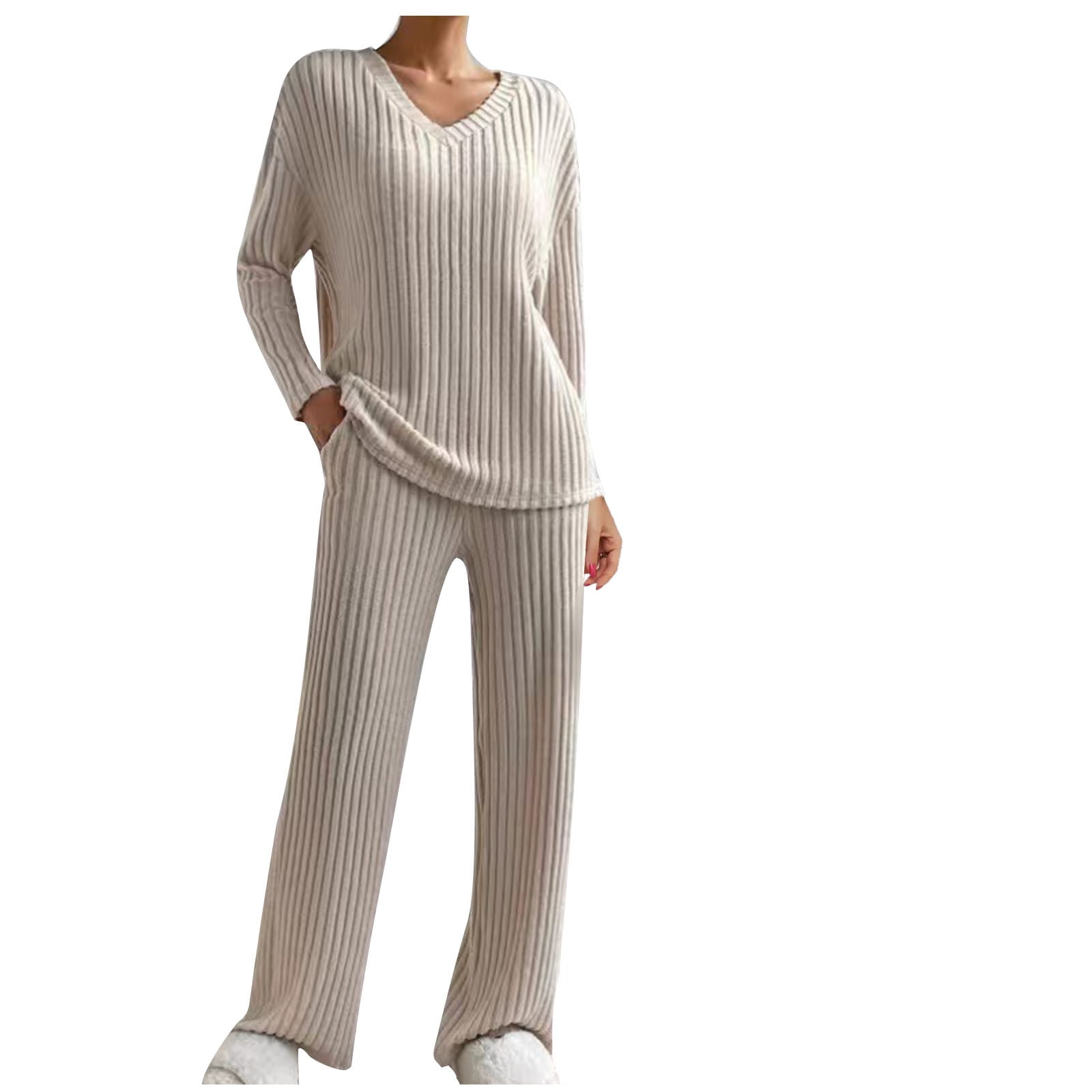 Diufon Fall Knit Lounge Suits for Women Comfortable Long Sleeve V-Neck ...