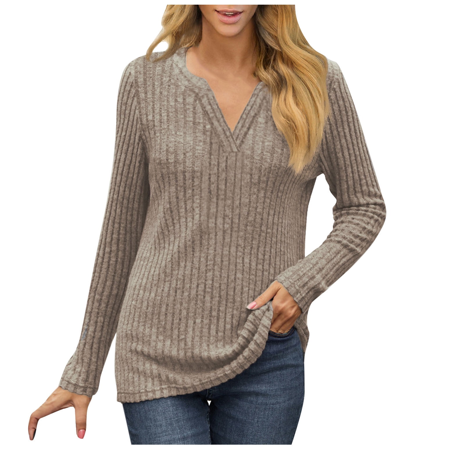 Diufon Fall Knit Tunics for Women Elegant V-Neck Long Sleeve Lounge Top ...
