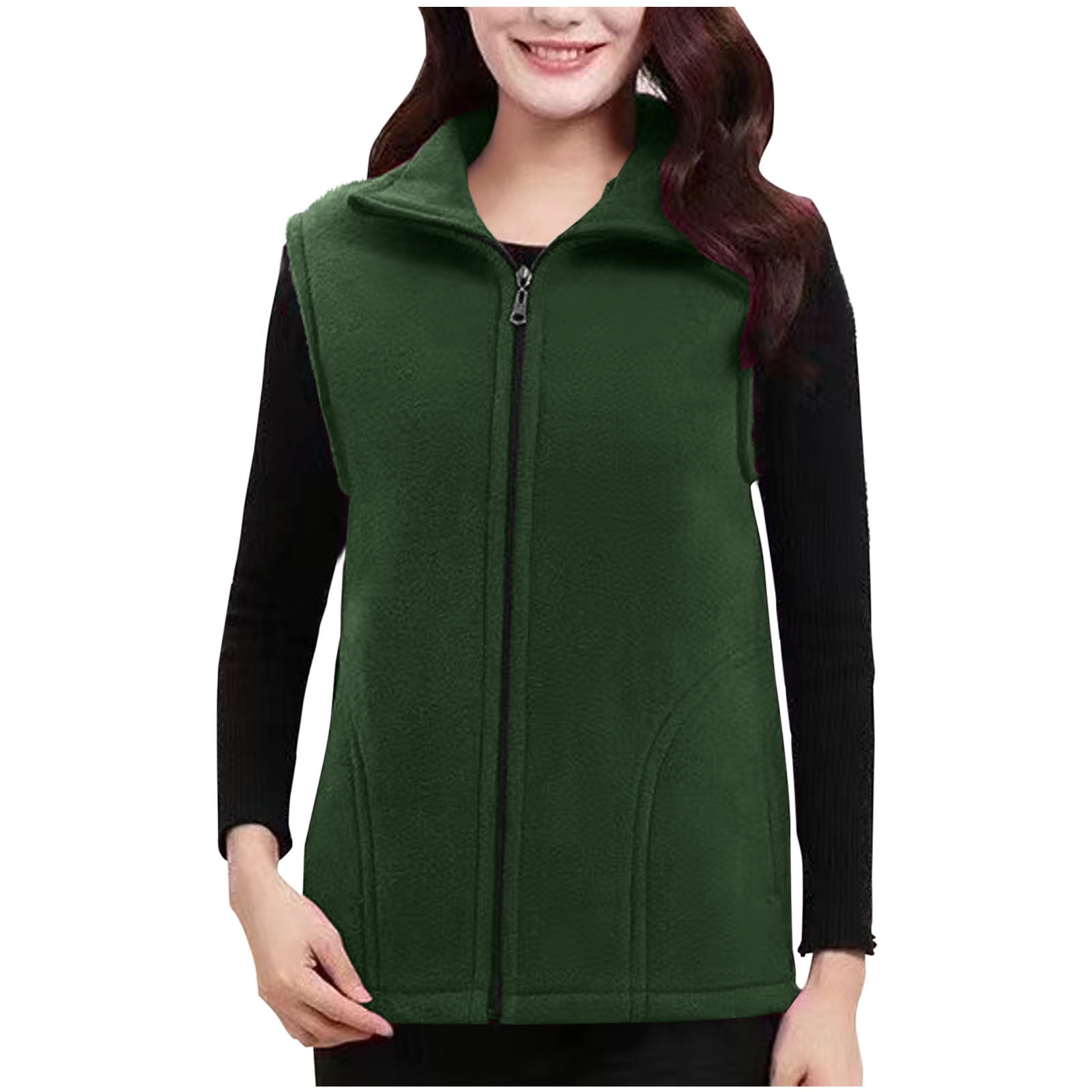 Diufon Fleece Vest for Women Plus Size Loose Sleeveless Full Zip Lapel ...