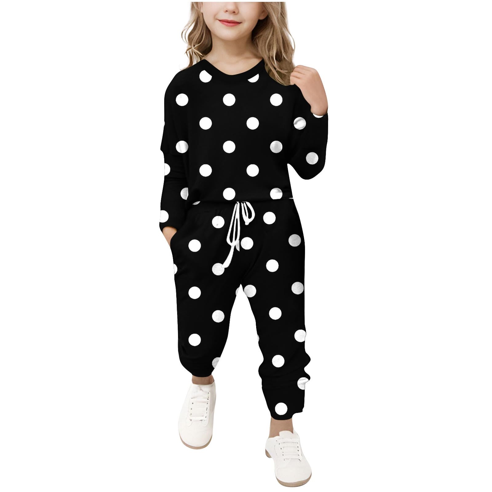 Diufon Girls Athletic Outfits 2 Piece Clothes Polka Dot Printed Long ...