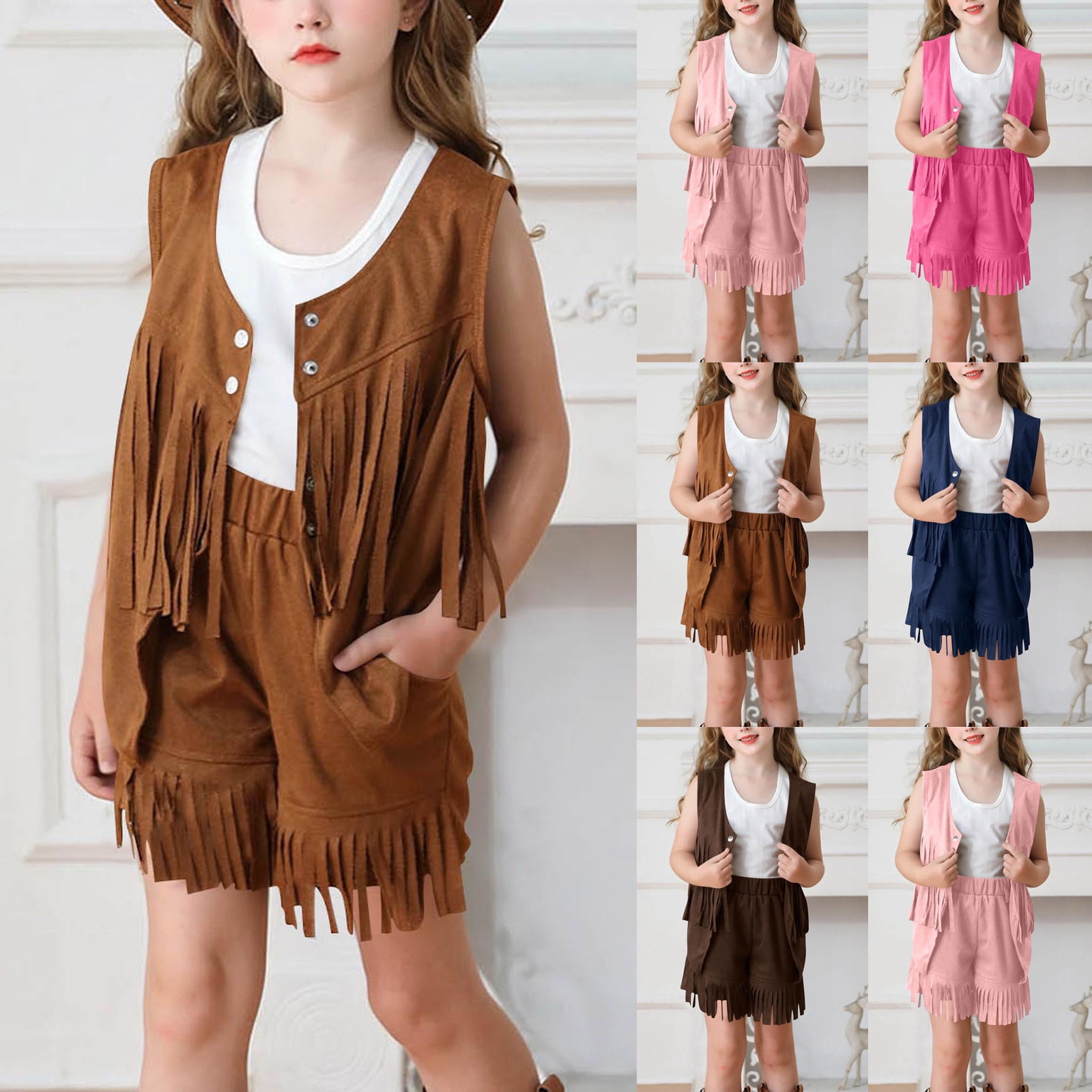 Diufon Girls Fringe Vest Crop Jacket Outfit Casual Sleeveless Open ...