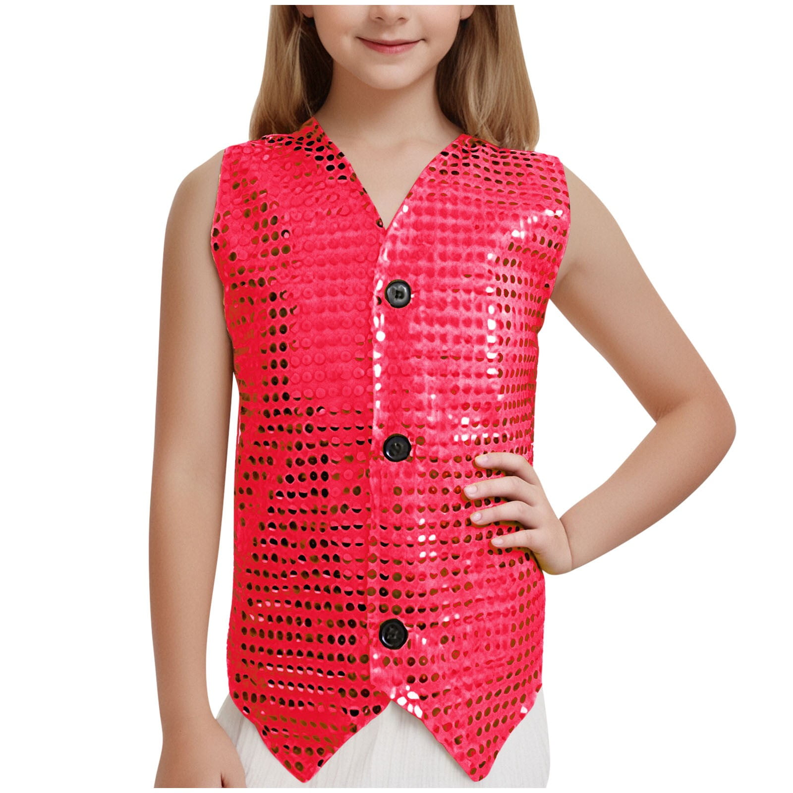 Diufon Girls Sparkly Jackets Sleeveless Button Down Plaid Glitte Party ...