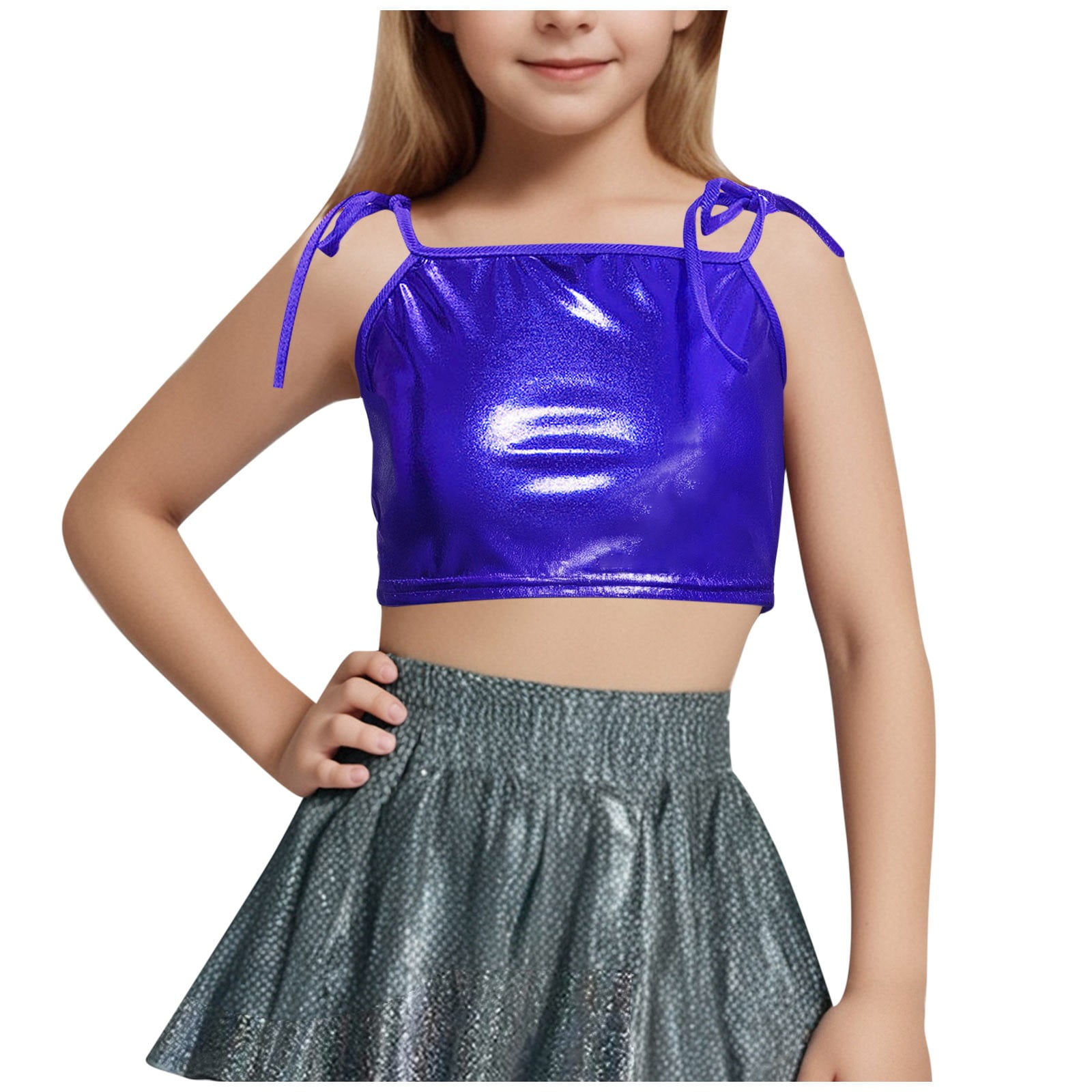 Diufon Girls Sparkly Tops Sleeveless Bow Tie Glitter Party Tank Crop ...