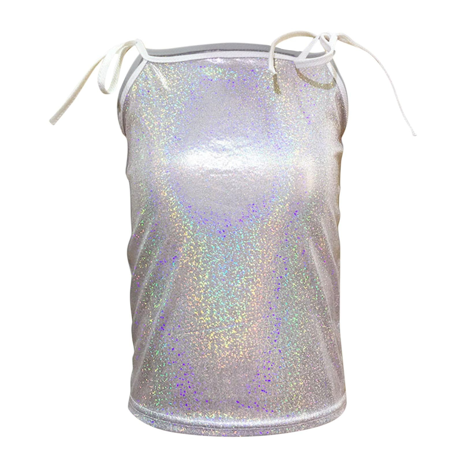 Diufon Girls Sparkly Tops Trendy Sleeveless Glitter Party Tank Crop ...