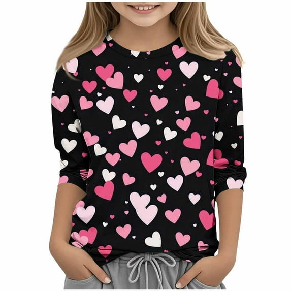 roadlitg Girls Valentine's Day Shirts 3/4 Sleeve Cute Graphic Tee Tops ...