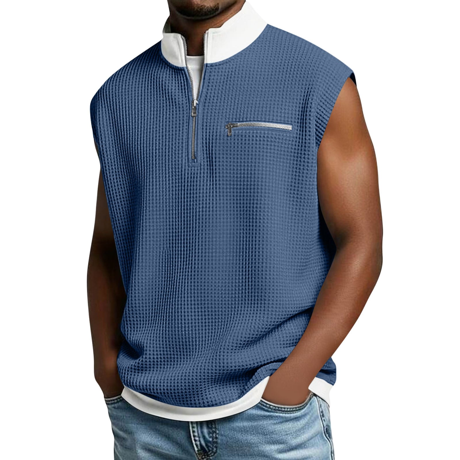 Diufon High Neck Tank Tops for Men Quarter Zipper Sleeveless Muscle ...