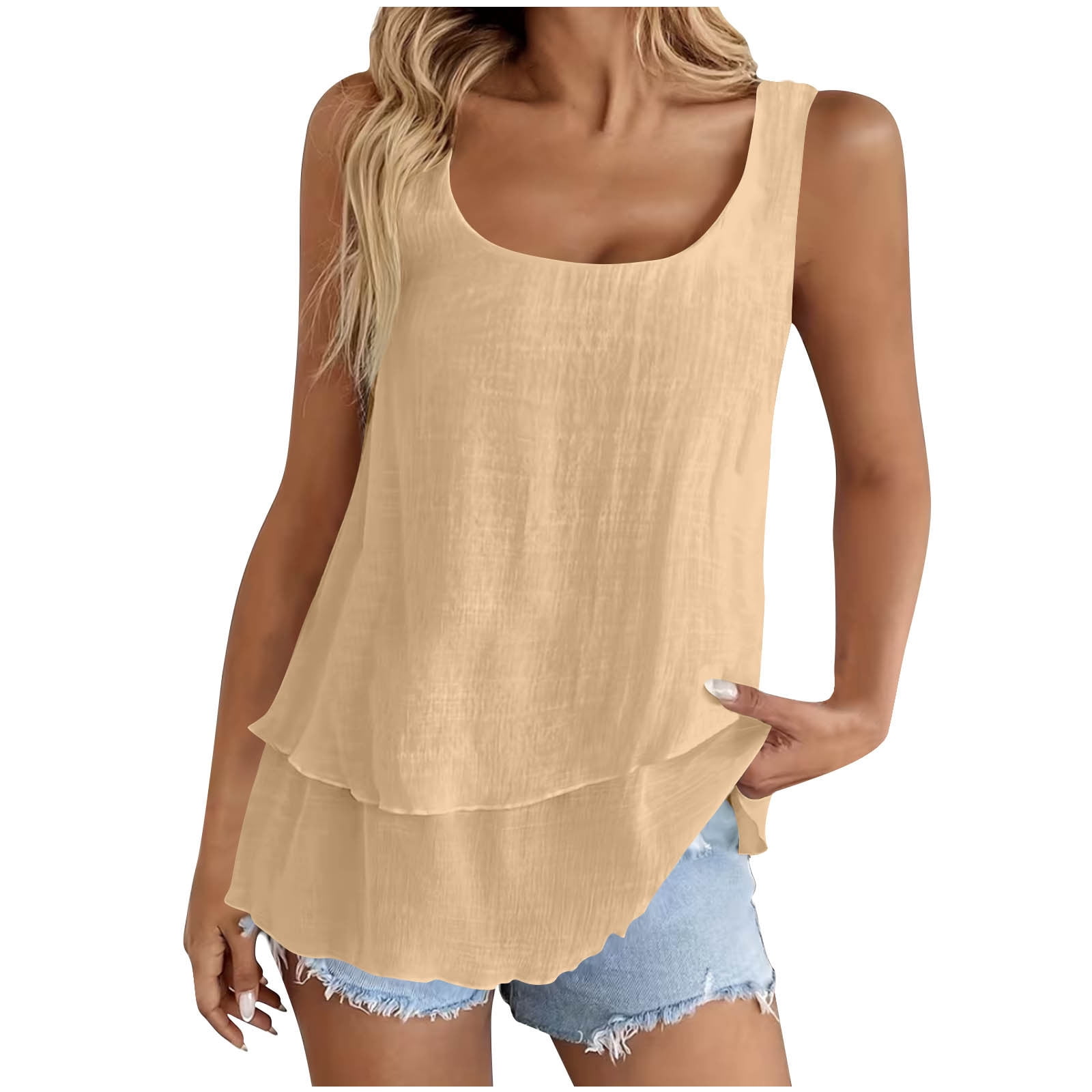 Diufon Layered Linen Tank Tops for Women Summer Beach Casual Tunic ...