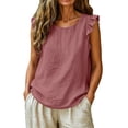 Diufon Linen Tank Tops for Women Ruffle Cap Sleeve Crew Neck Textured ...