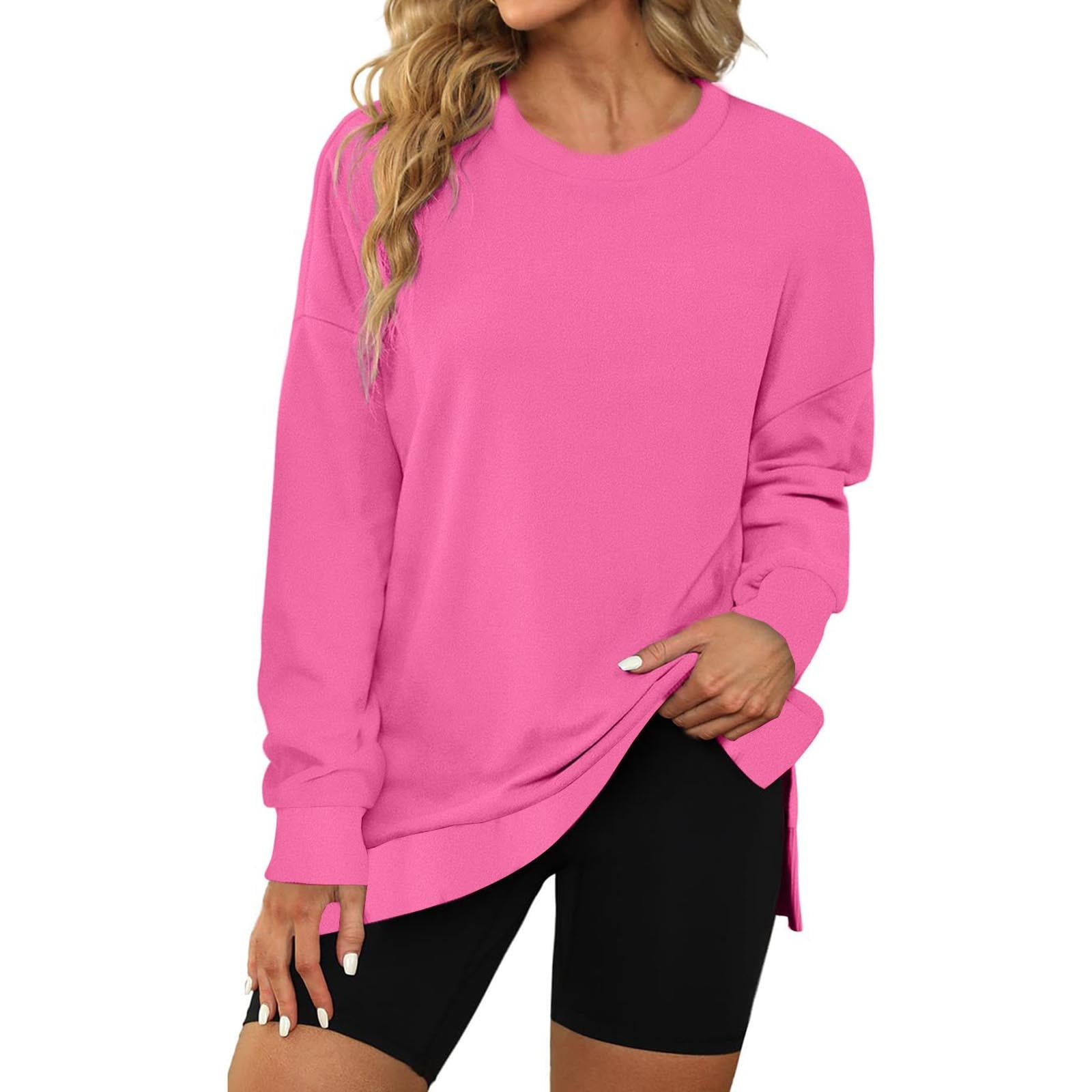 Diufon Long Sleeve Tops for Women Round Neck Pullover Tops Solid Color ...