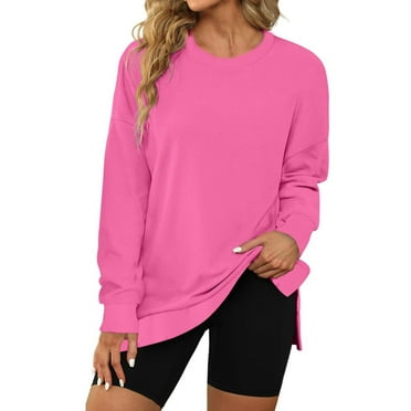 MOSHU Crewneck Sweatshirts for Women Side Split Long Sleeve Shirts ...