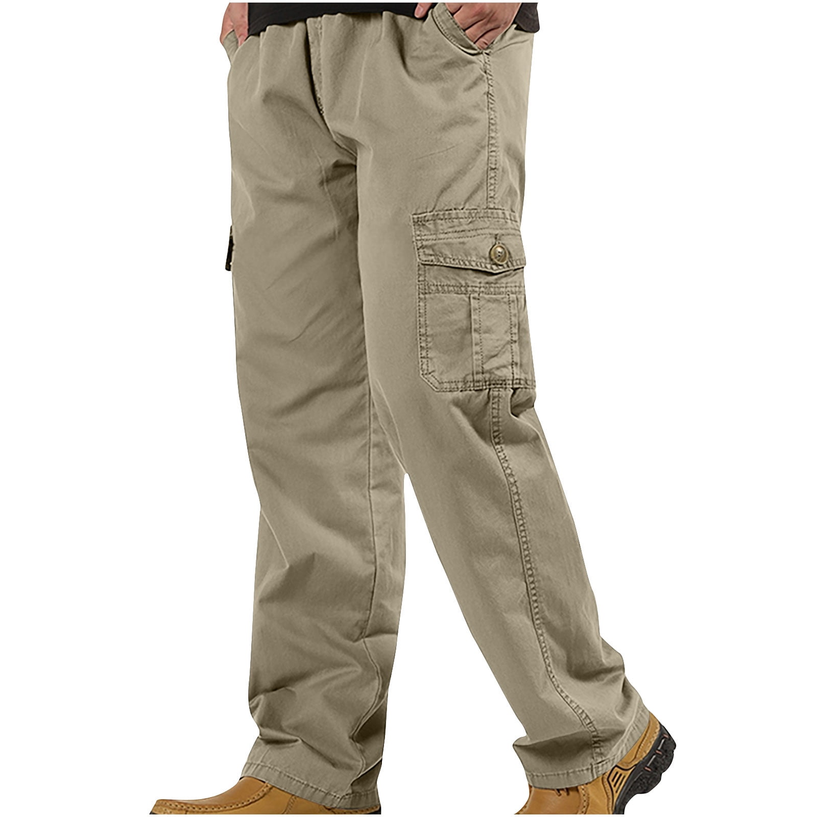 Diufon Men's Cotton Cargo Pants Casual Button Waist Sport Hiking Pants ...