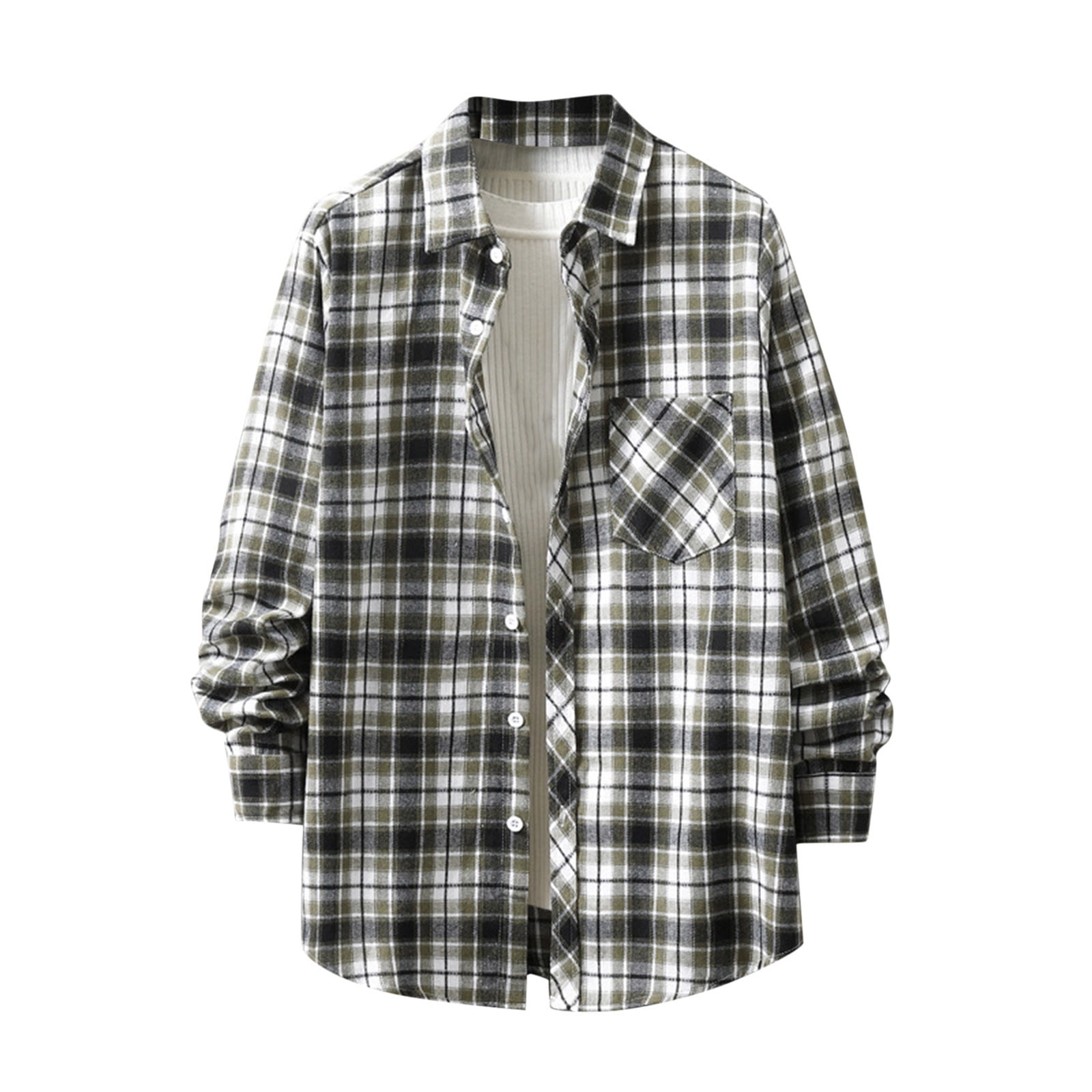 Diufon Men's Shirts Jacket Casual Long Sleeve Plaid Lapel Button Down ...