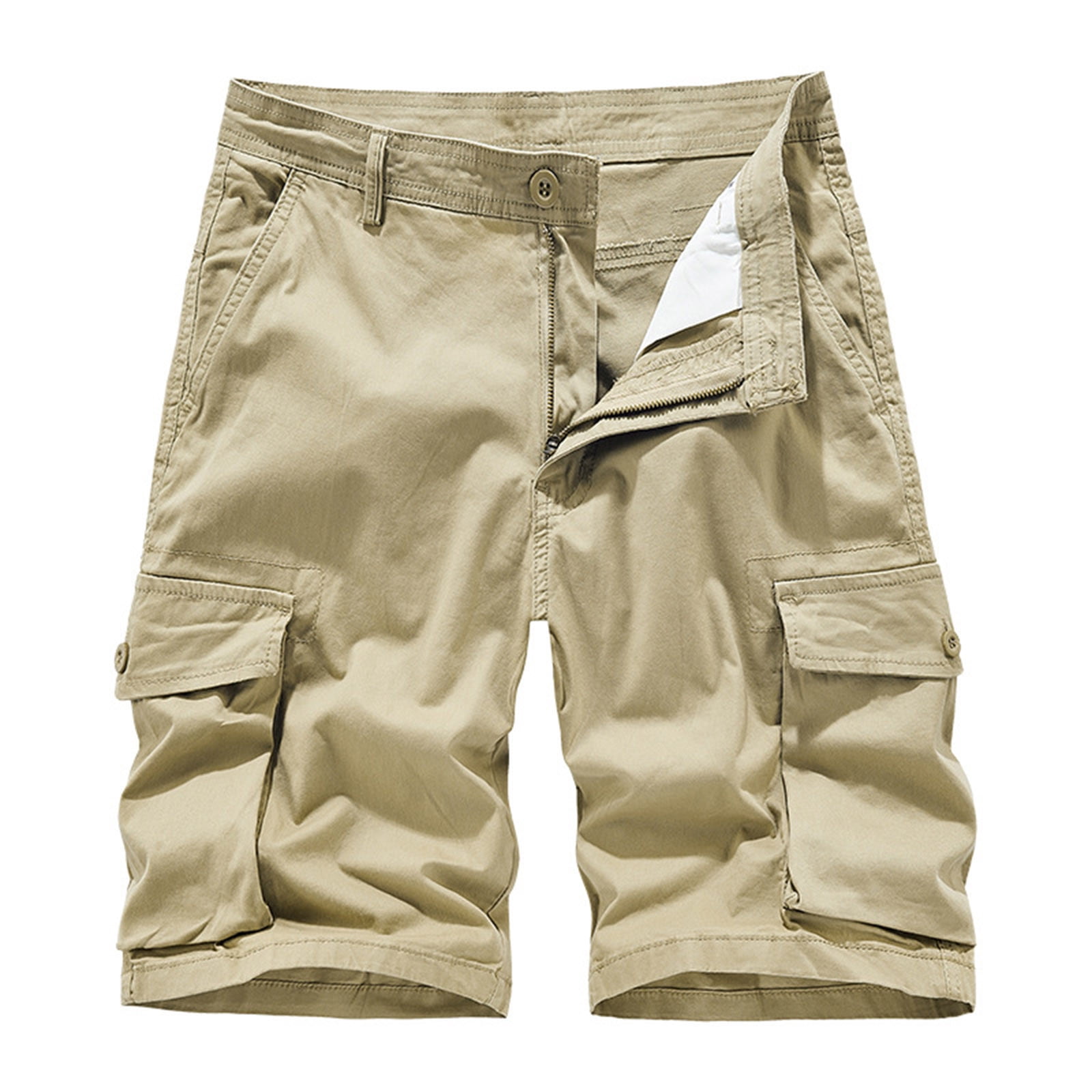 Diufon Mens Cargo Shorts Solid Color Cotton Outdoor Shorts Zipper ...