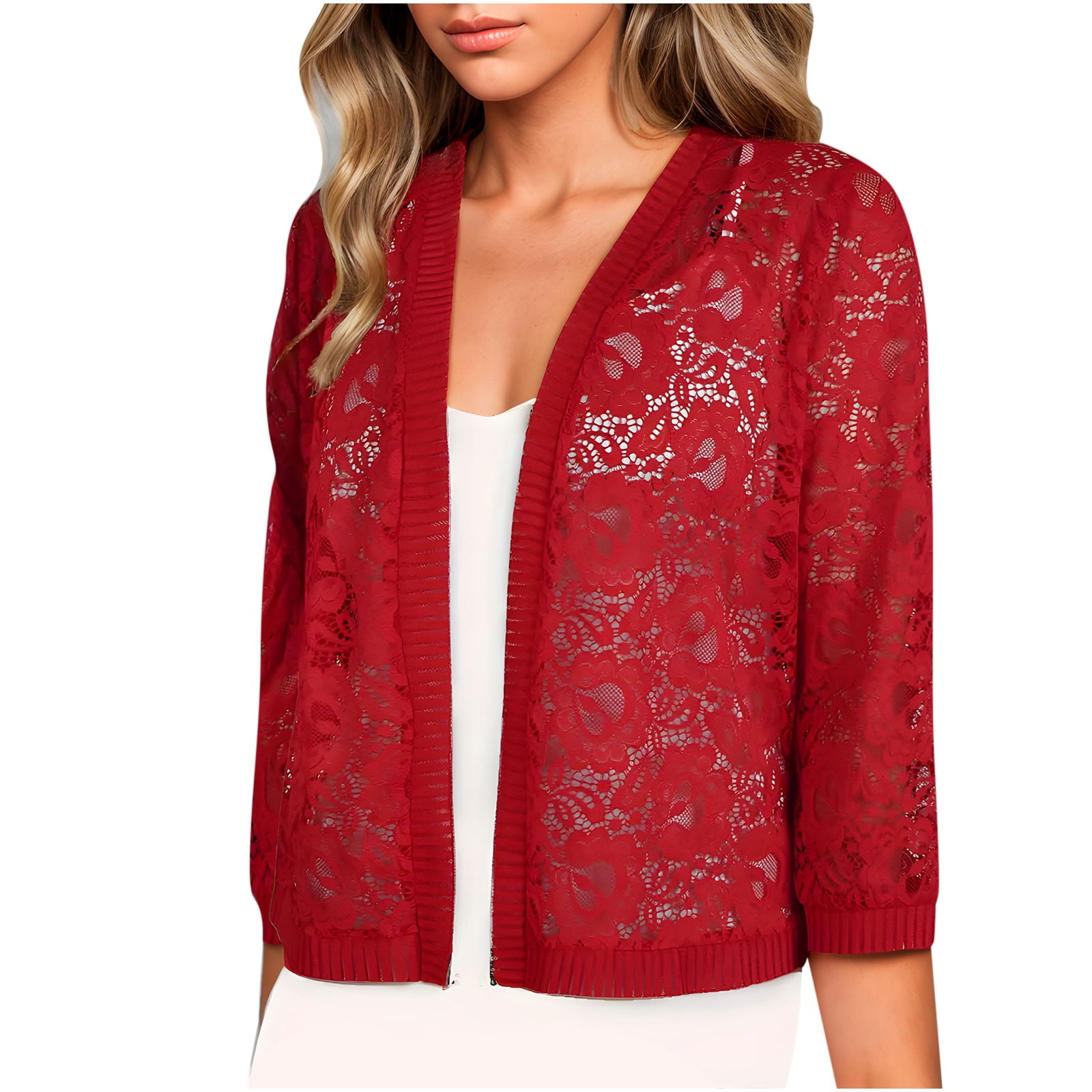 Diufon Plus Size Cropped Cardigans for Women 3/4 Sleeve Lace Crochet ...