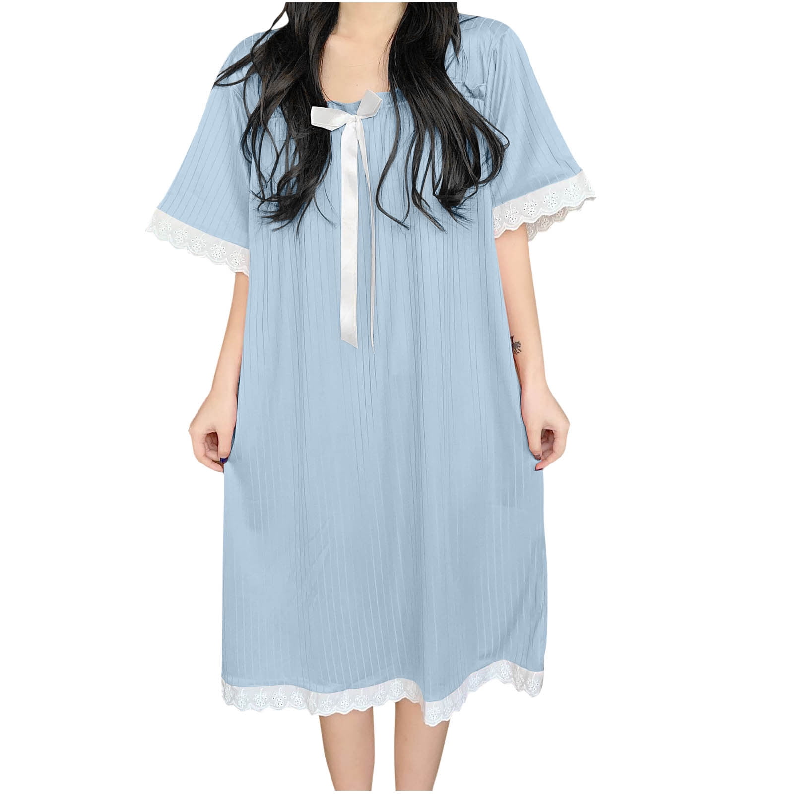 Diufon Plus Size Nightdress for Women Short Sleeve Crewneck Striped ...