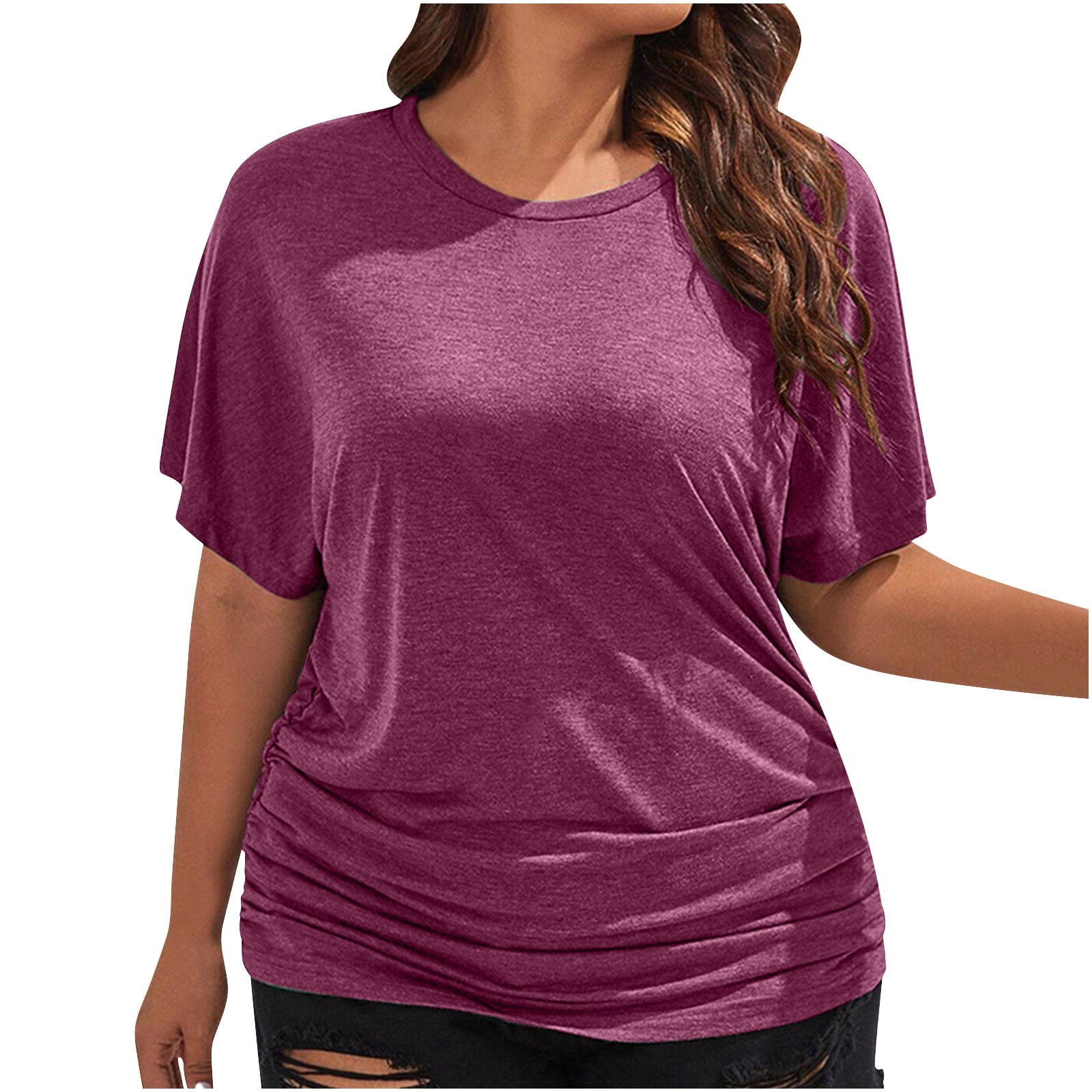 Diufon Plus Size Tunics for Women Round Neck Short Sleeve Tshirts ...
