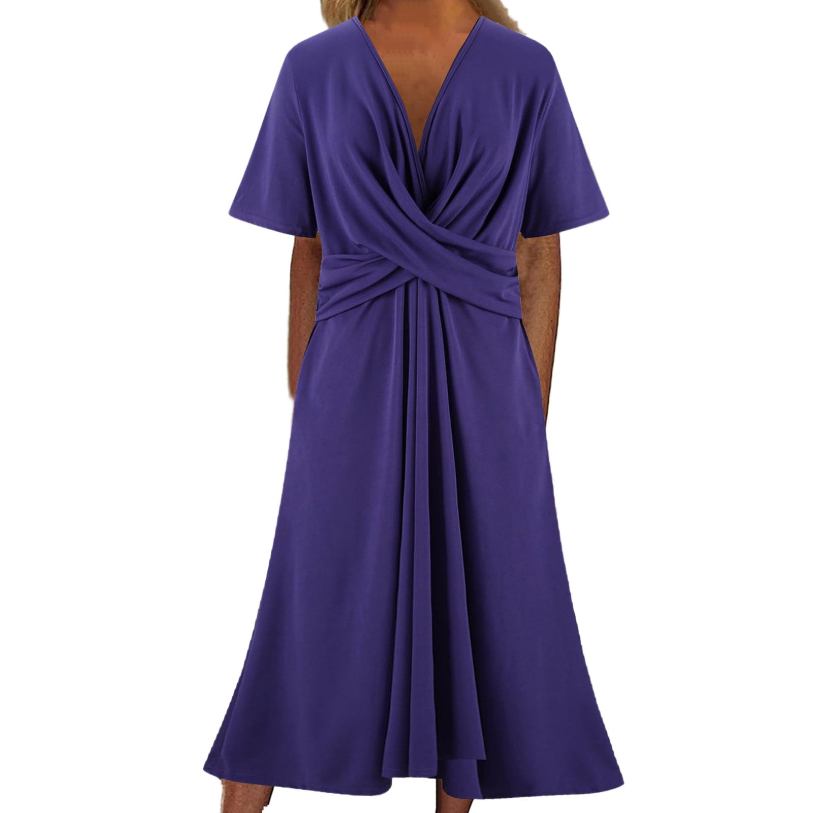 Diufon Plus Size Womens Dresses Solid Color Crossover Waisted Dress V ...