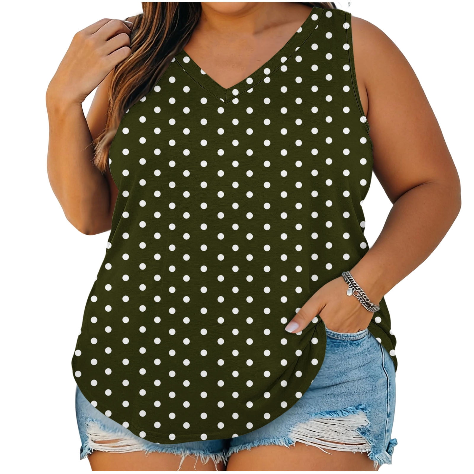 Diufon Polka Dot Tank Top for Women Wide Strap Square Neck Short Cut ...