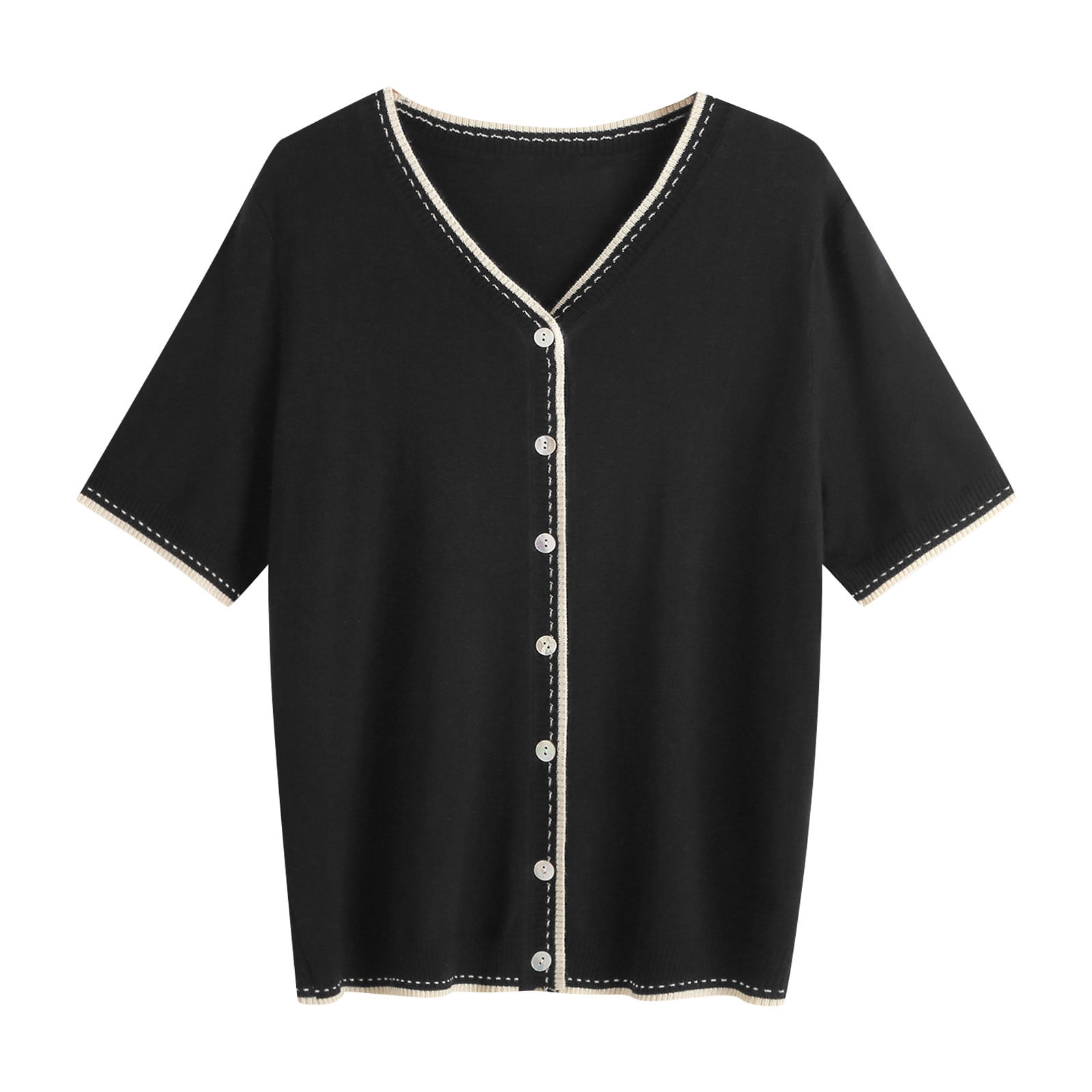 Diufon Short Sleeve Tunics for Women Fall Thin V-Neck Button Down Knit ...