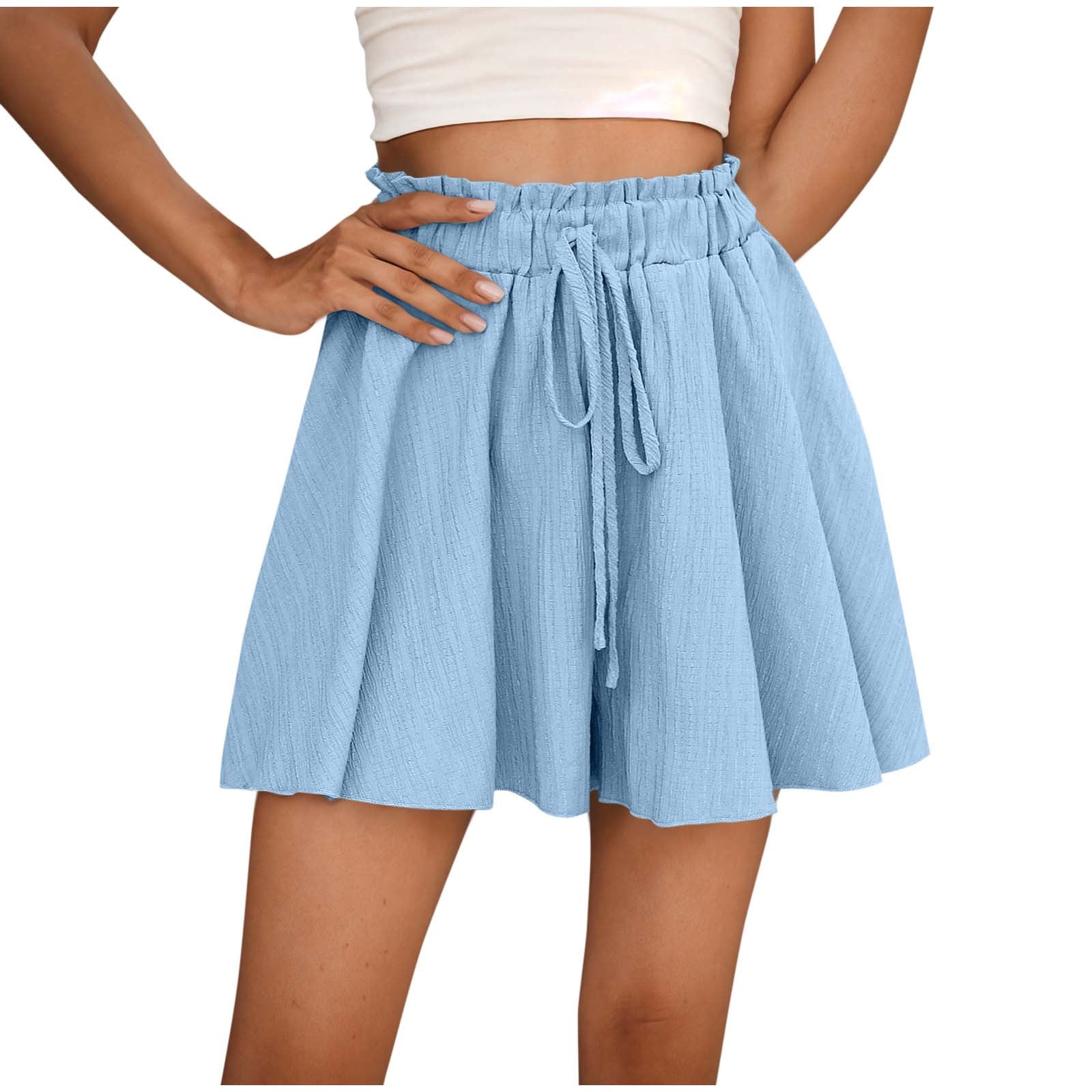 Diufon Skirt Shorts for Women Drawstring Ruffled High Waisted Boho ...