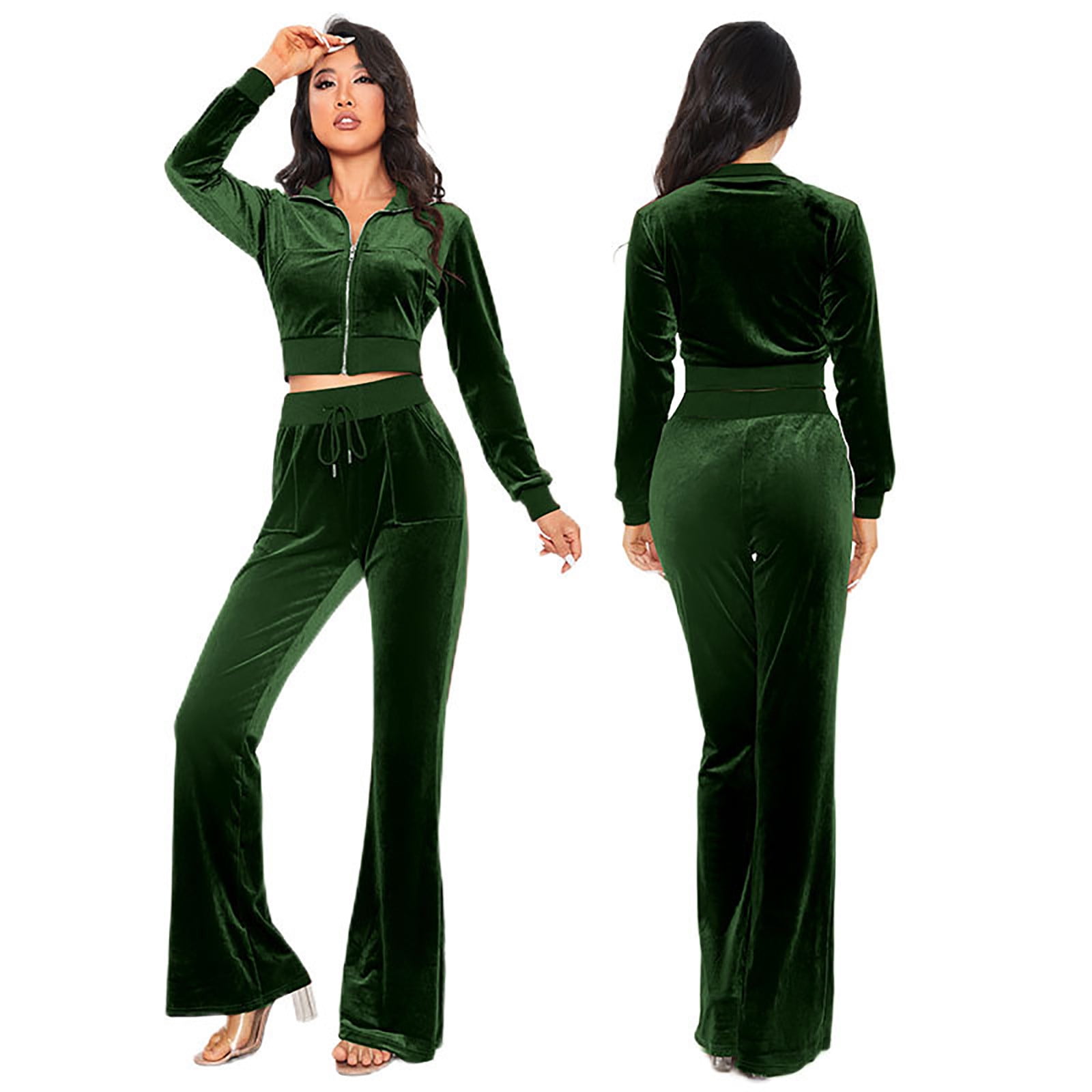 Diufon Spring Velour Set for Women Lapel Long Sleeve Zipper Cropped ...