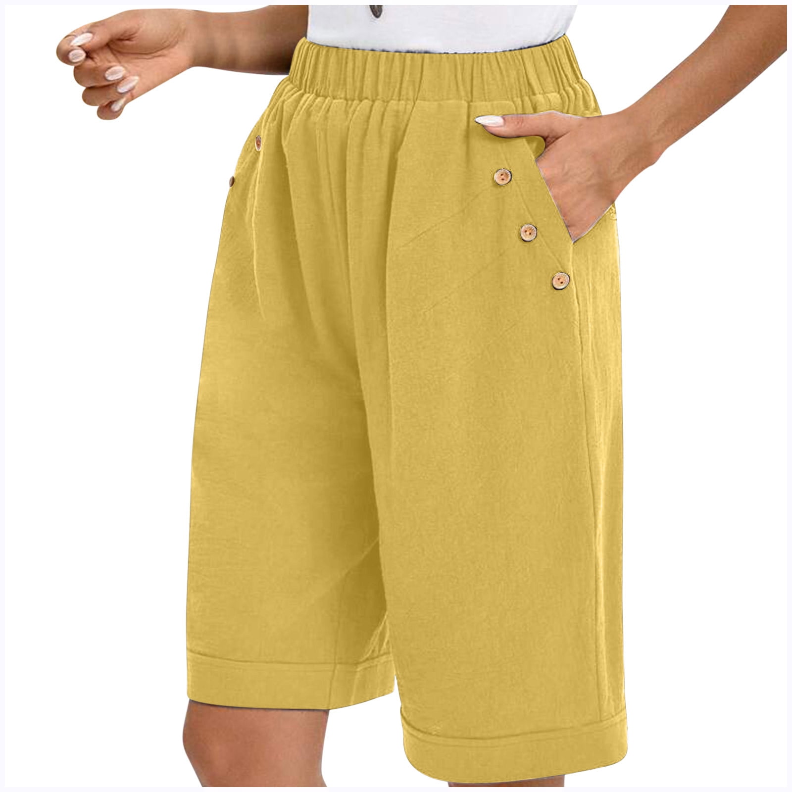 Diufon Straight Shorts for Women Solid Color Lounge Pants Elastic Waist ...