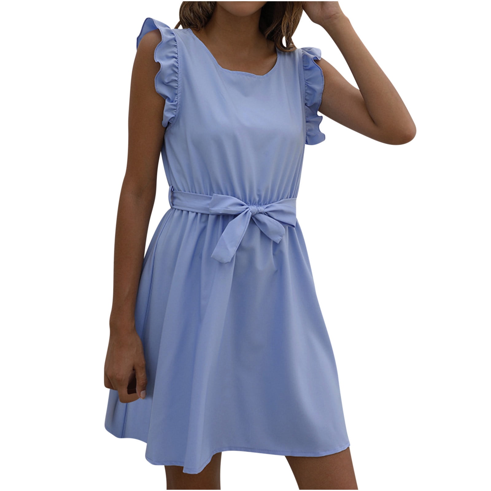 Diufon Summer Midi Dresses for Women Rufle Sleeveless Round Neck Dress ...