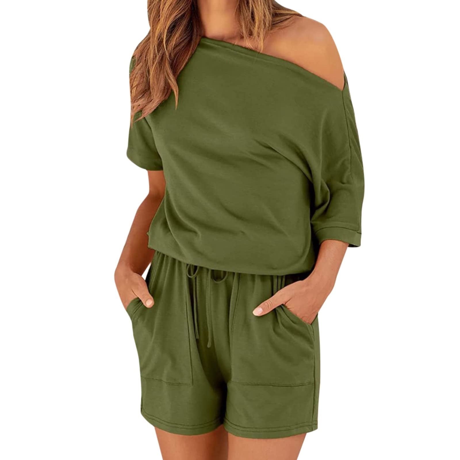 Diufon Summer Rompers for Women Elastic Waist Shorts Overall Short ...