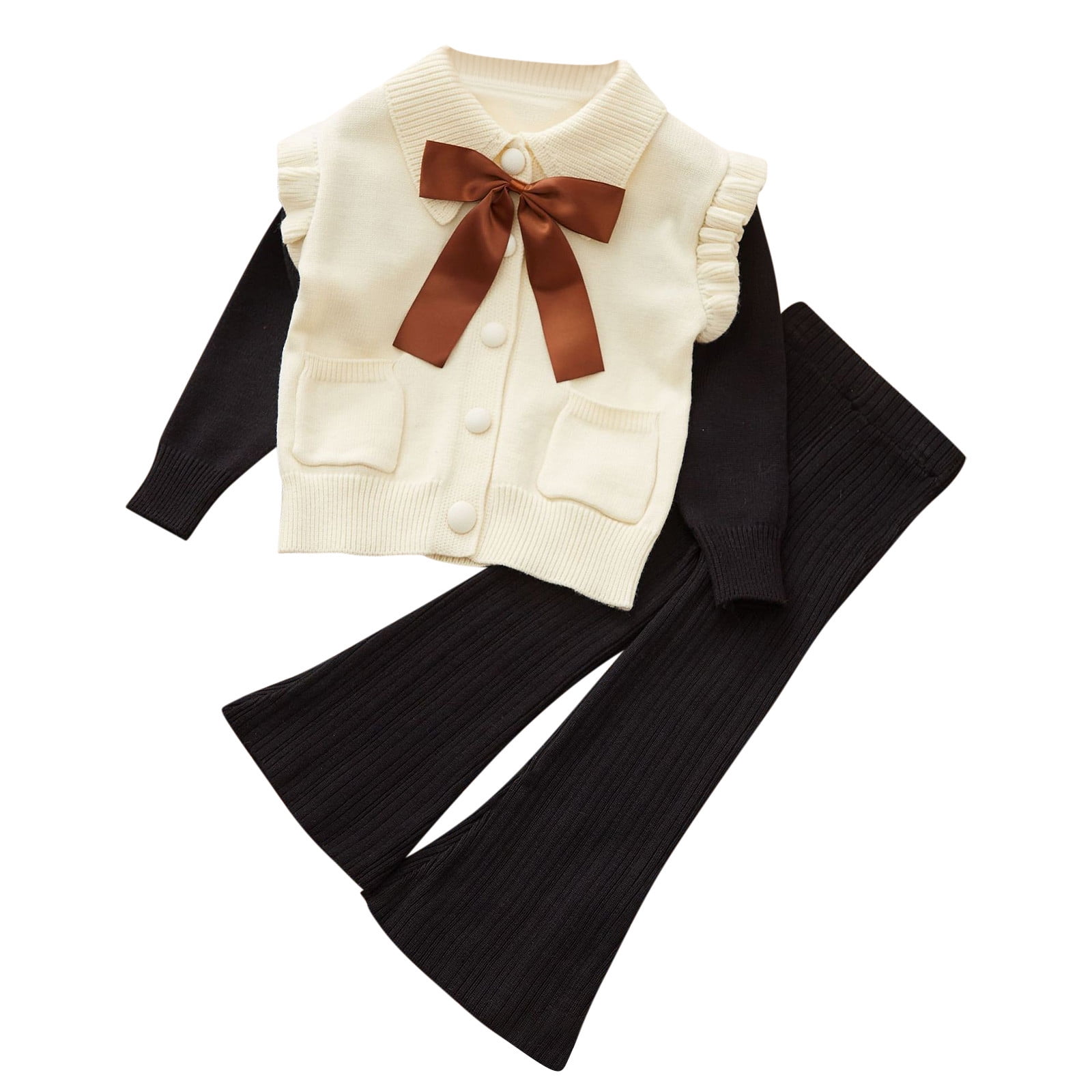 Diufon Toddler Baby Girl Clothes Set Knit Cotton Ruffled Long Sleeve ...