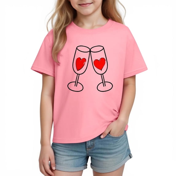 roadlitg Boys Girls Valentine's Day Shirts Kids Short Sleeve Summer ...