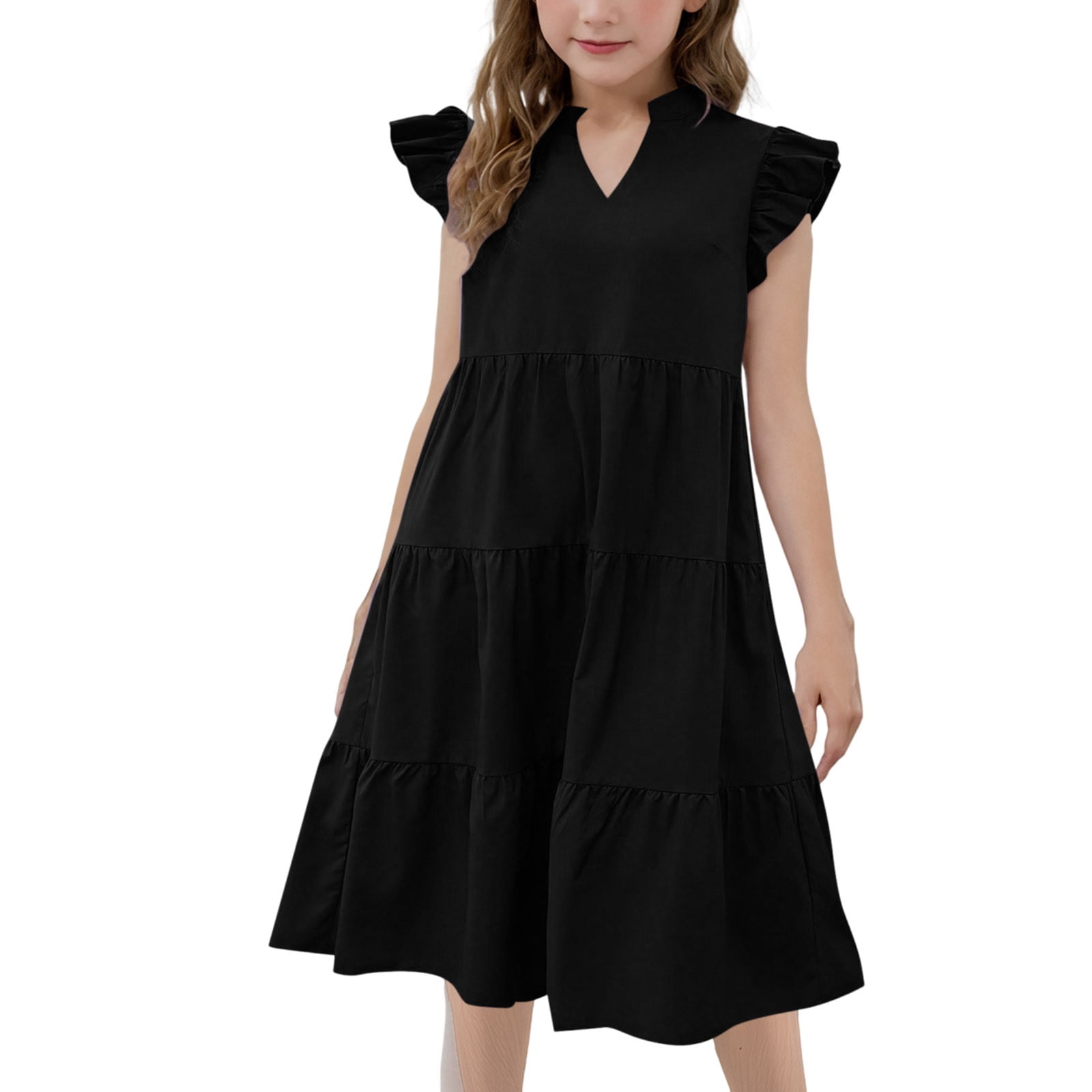 Diufon Tween Girls Dresses Summer Casual Cap Sleeve V Neck Sundresses ...
