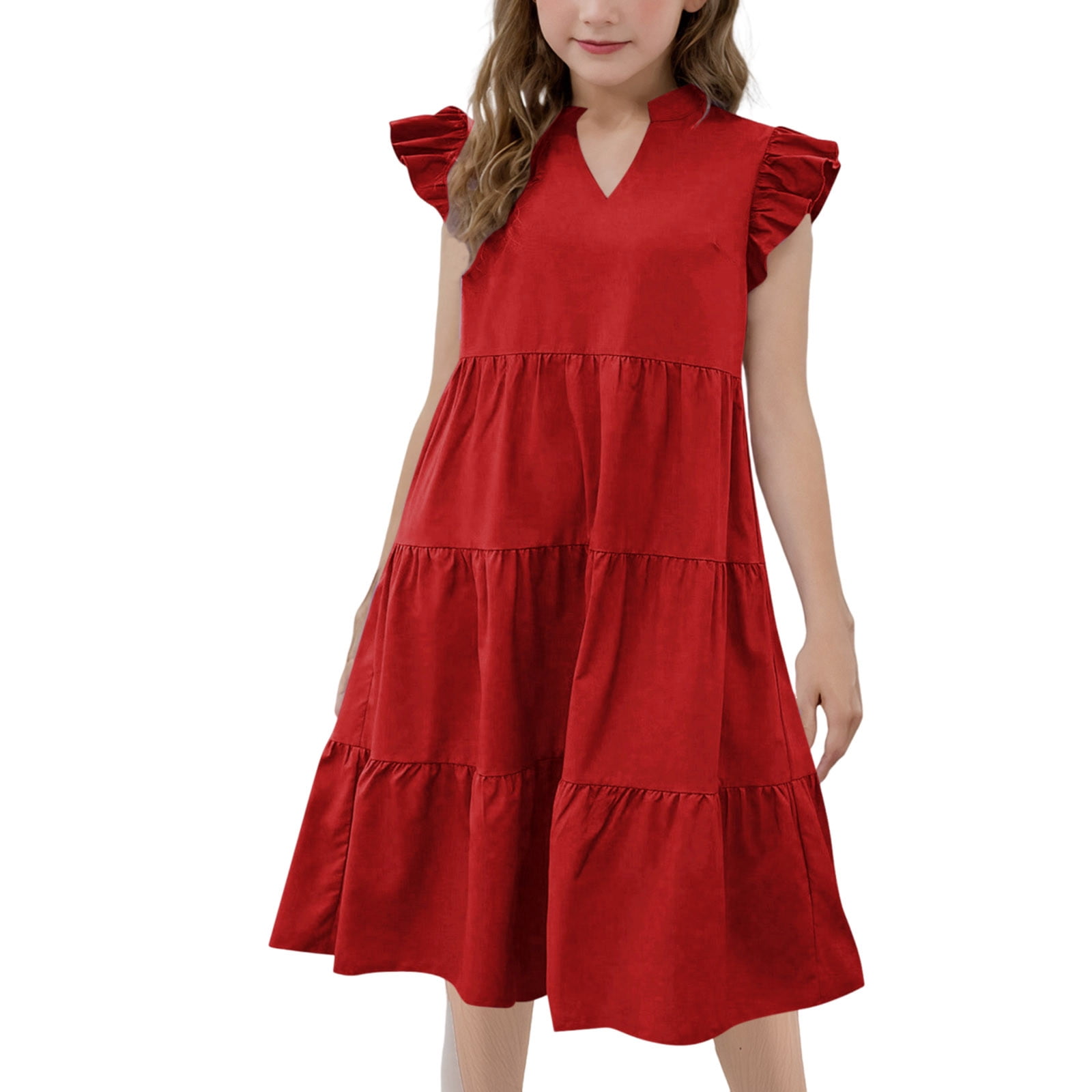 Diufon Tween Girls Dresses Summer Casual Cap Sleeve V Neck Sundresses ...