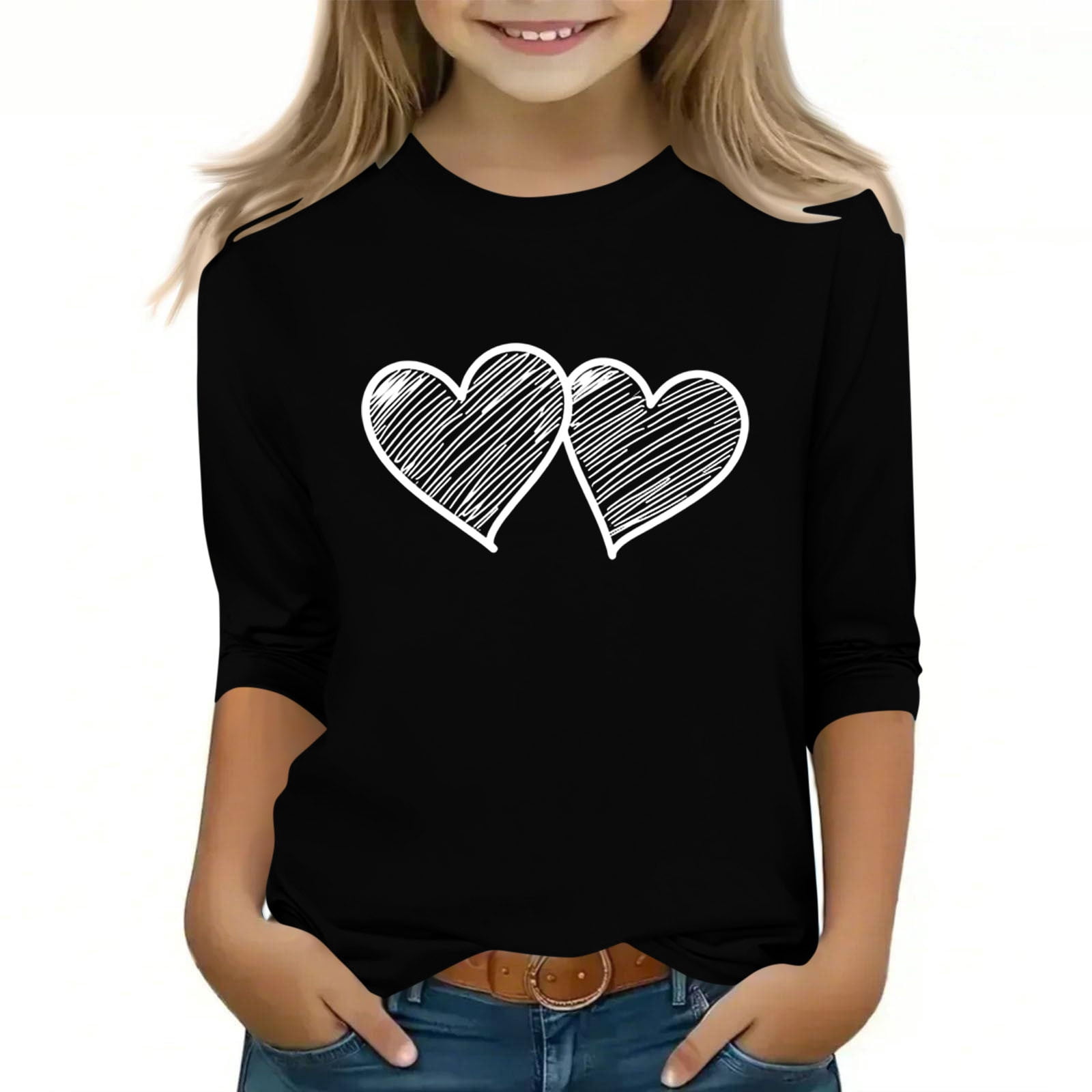 Pileajo Girls Valentine's Day Shirts 3/4 Sleeve Cute Graphic Tee Tops ...