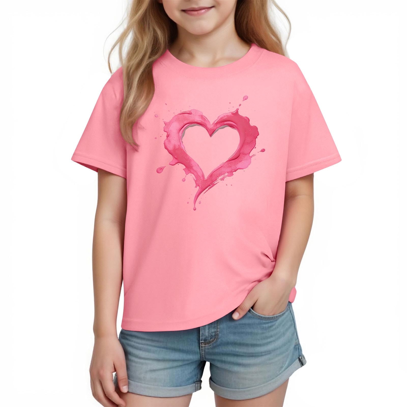 roadlitg Boys Girls Valentine's Day Shirts Kids Short Sleeve Summer ...