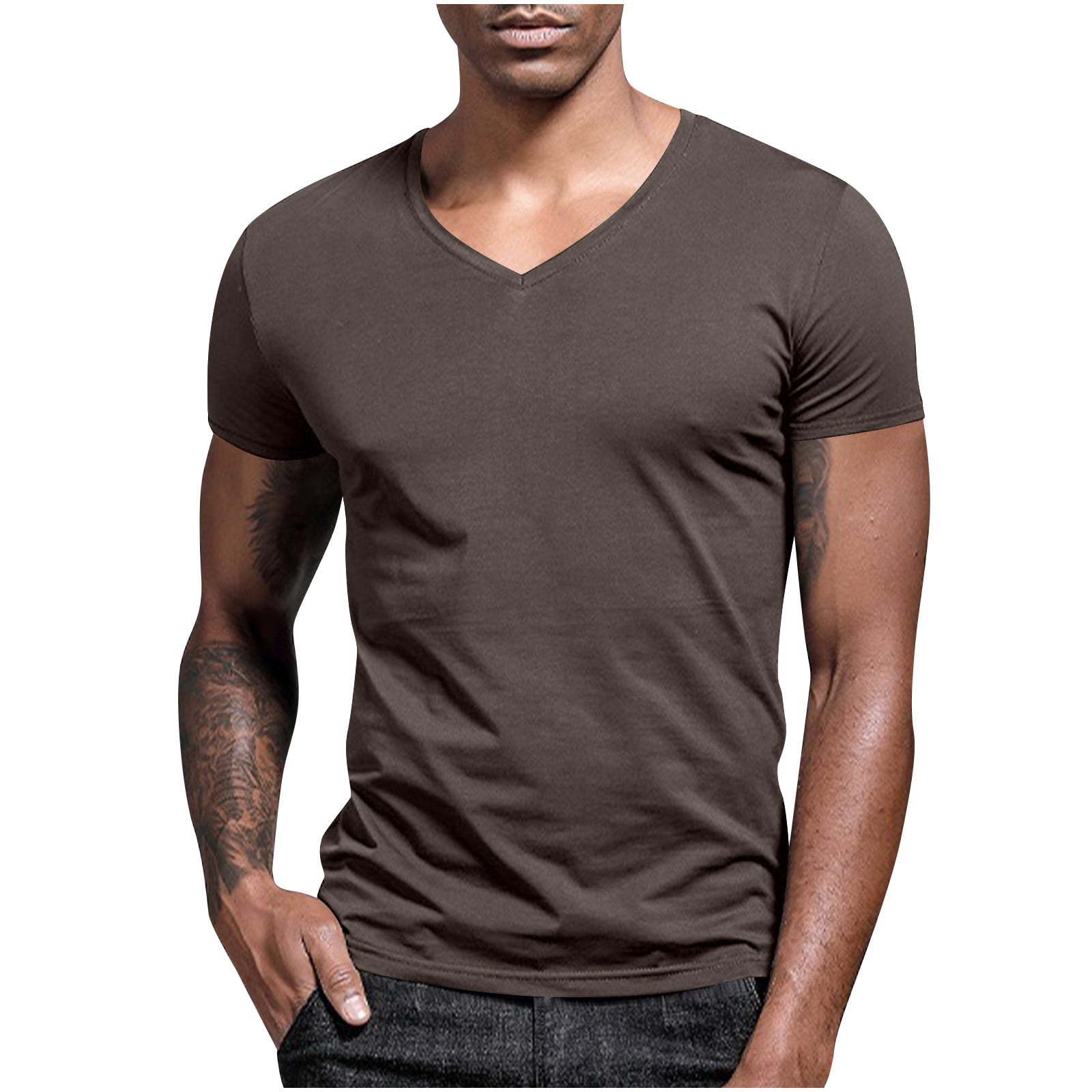 Diufon Mens Shirts Summer Casual Short Sleeve V Neck Tops Big and Tall ...