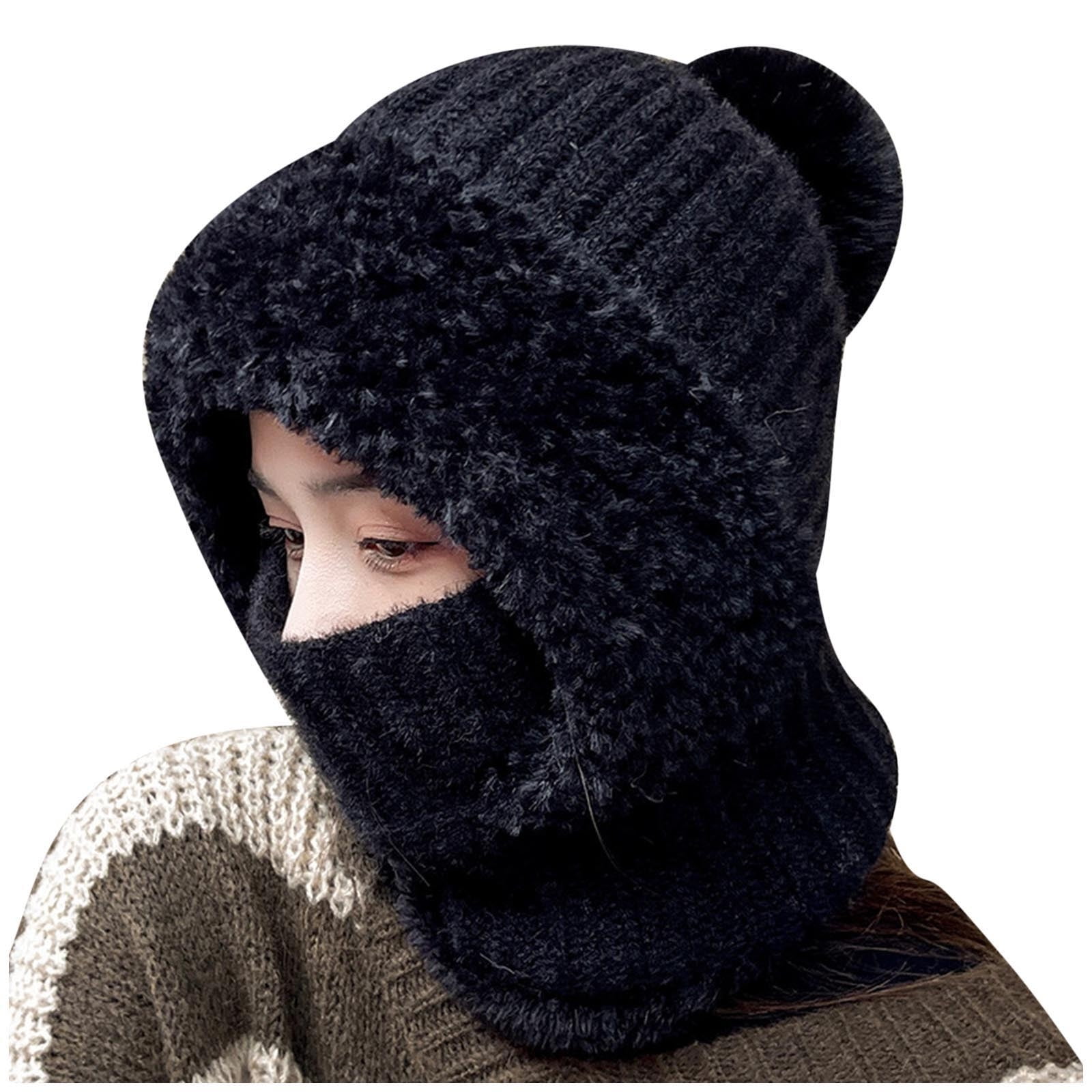Diufon Winter Hooded Scarf Hat for Women Plush Thickened Warm Knitted ...