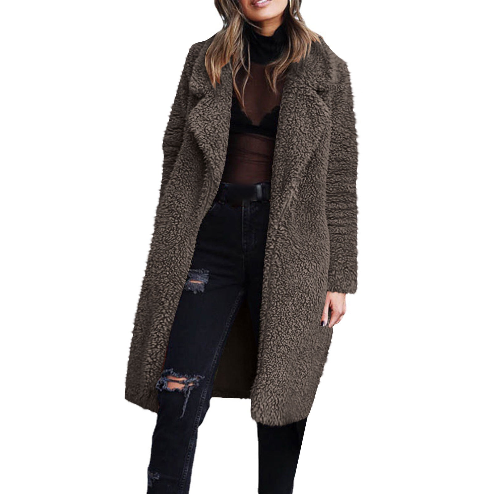 Diufon Women's Long Jackets Casual Loose Double Fleece Long Sleeve Warm ...