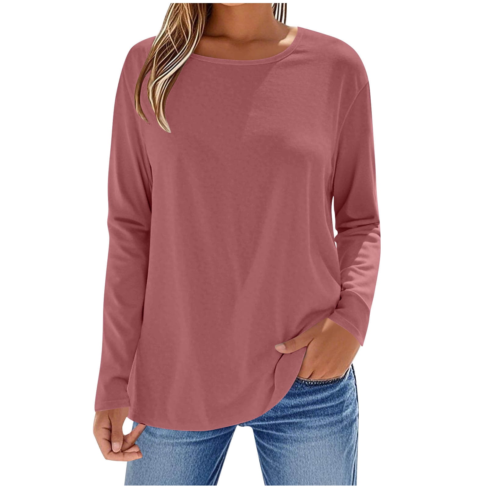 Diufon Women's Long Sleeve Tops Fall Winter Loose Basic Casual Top ...
