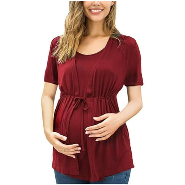DUMUIELD Women's Double Layers Maternity Nursing Tops Striped Print ...