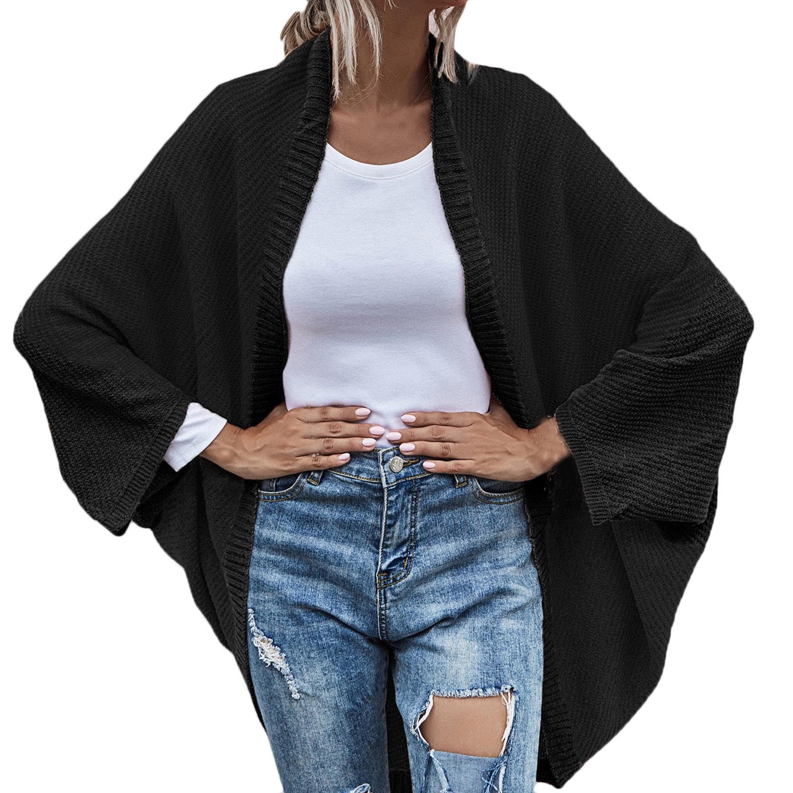 Diufon Women's Oversized Cardigan Sweaters 2023 Fall Solid Color Puff ...