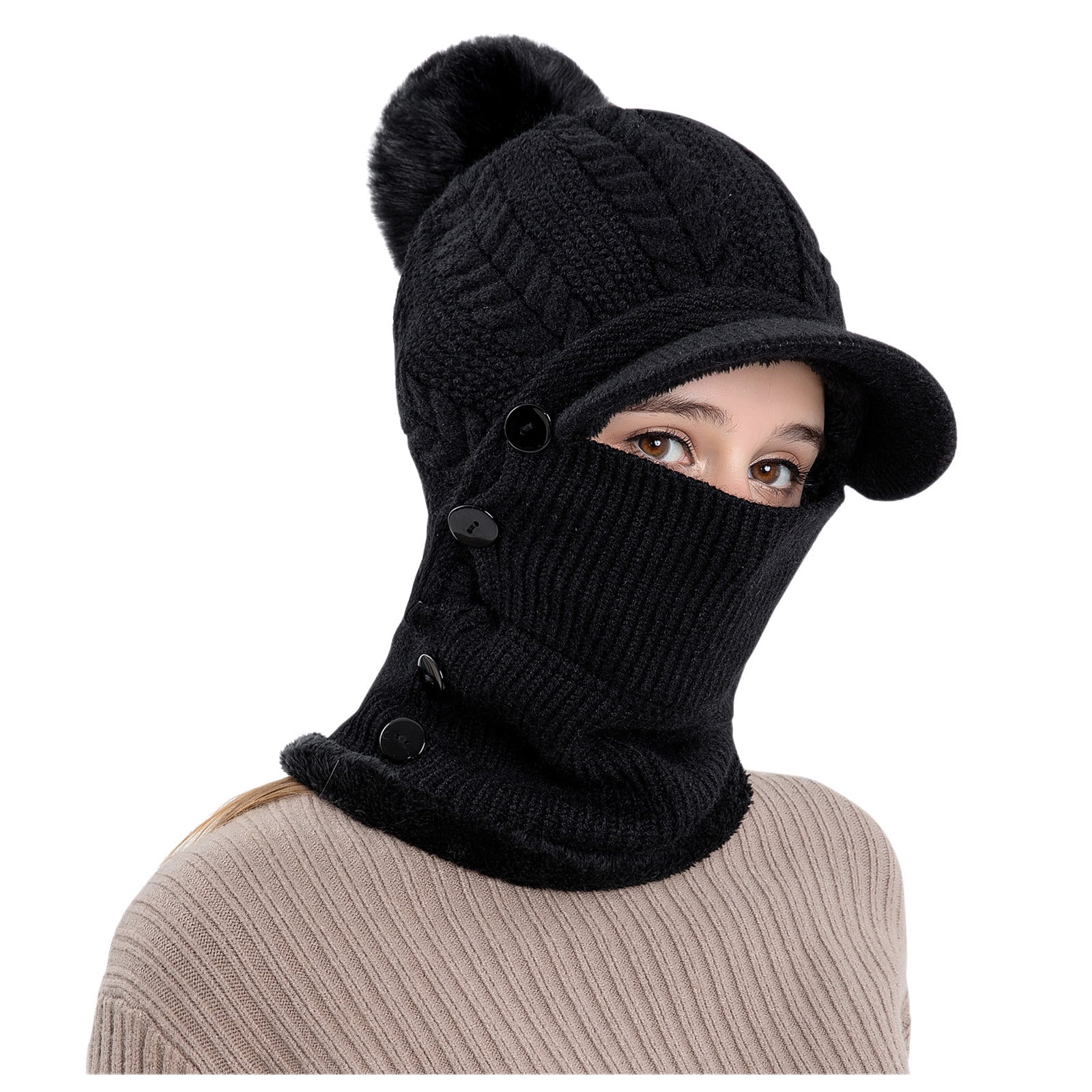 Diufon Women's Pattern Knitted Hat Winter Warm Brim Beanie Hats with ...