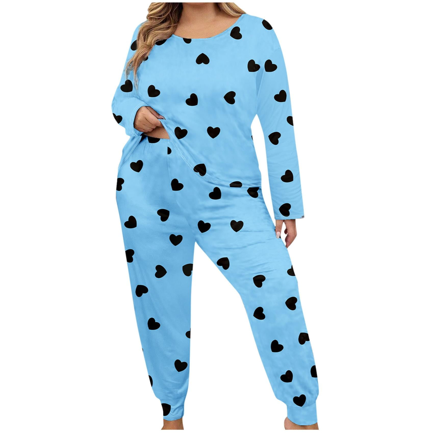 Diufon Women's Plus Size Sleepwear Cute Printed Long Sleeve Crewneck ...