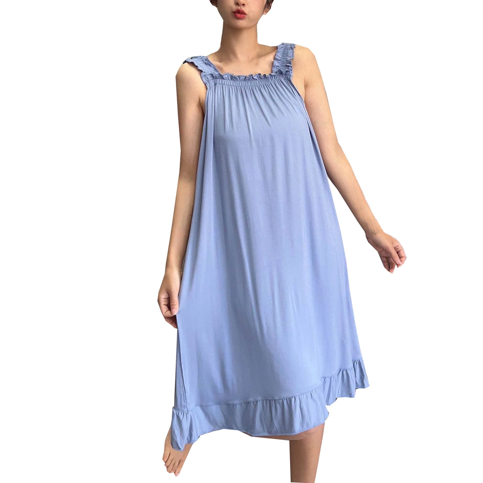 Diufon Women's Sleeveless Nightgown Comfy Solid Color Ruffled Hem ...