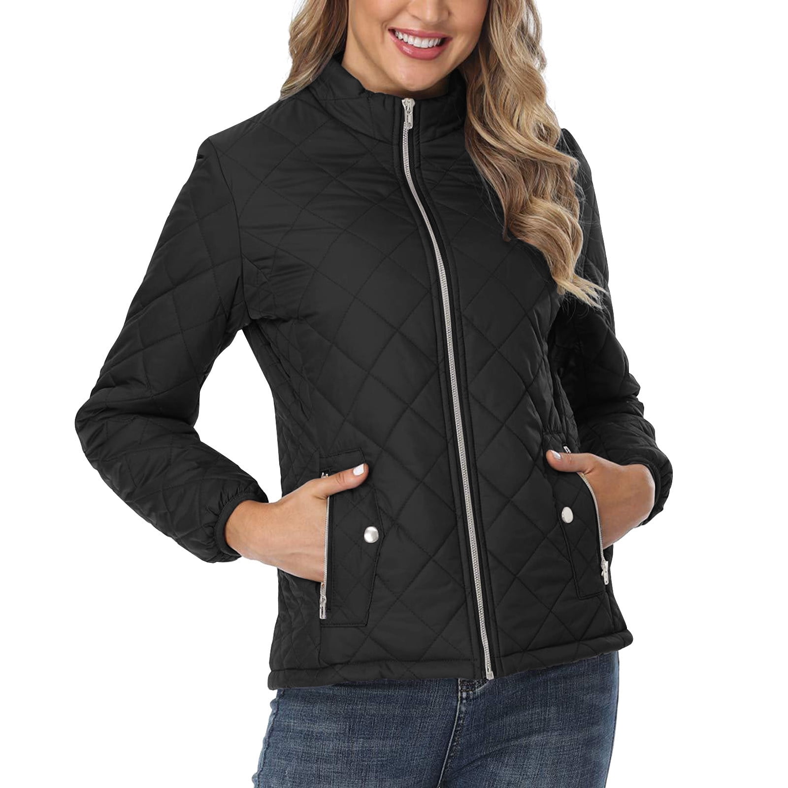 Diufon Women's Slim Puffer Jacket Lightweight Full Zip Stand Collar ...