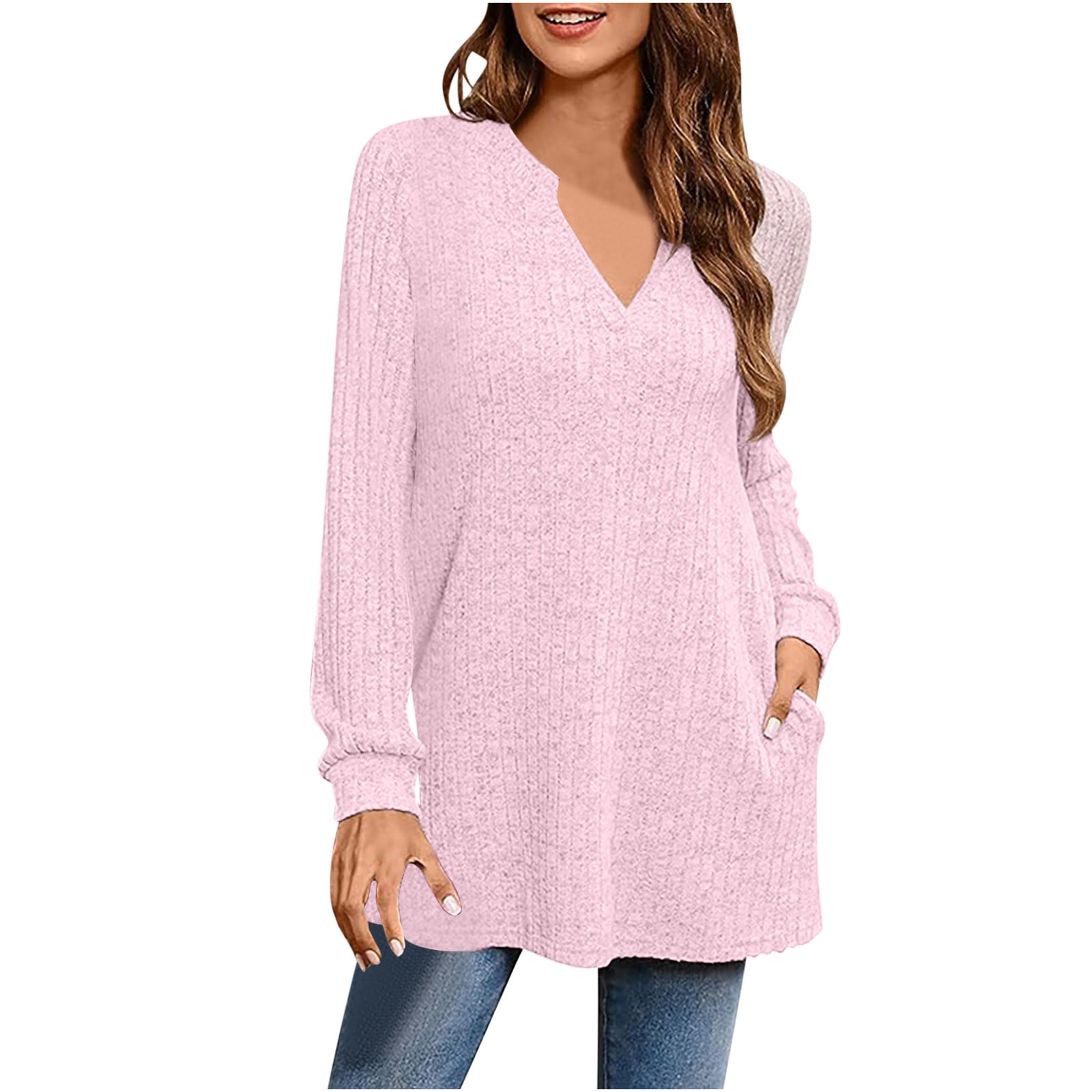 Diufon Women's V Neck Sweaters Long Sleeve Split Sild Pullover with ...