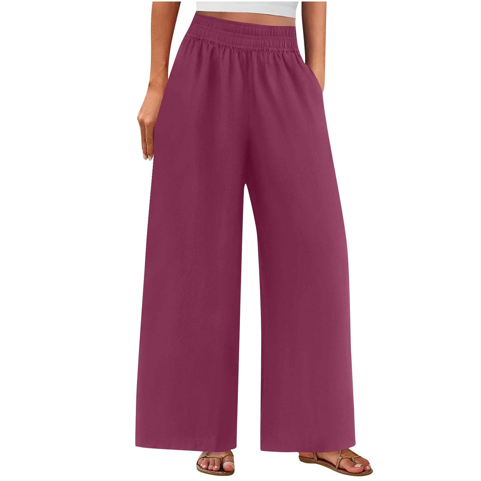 Diufon Women's Wide Leg Pants Casual High Waist Loose Trousers Solid ...